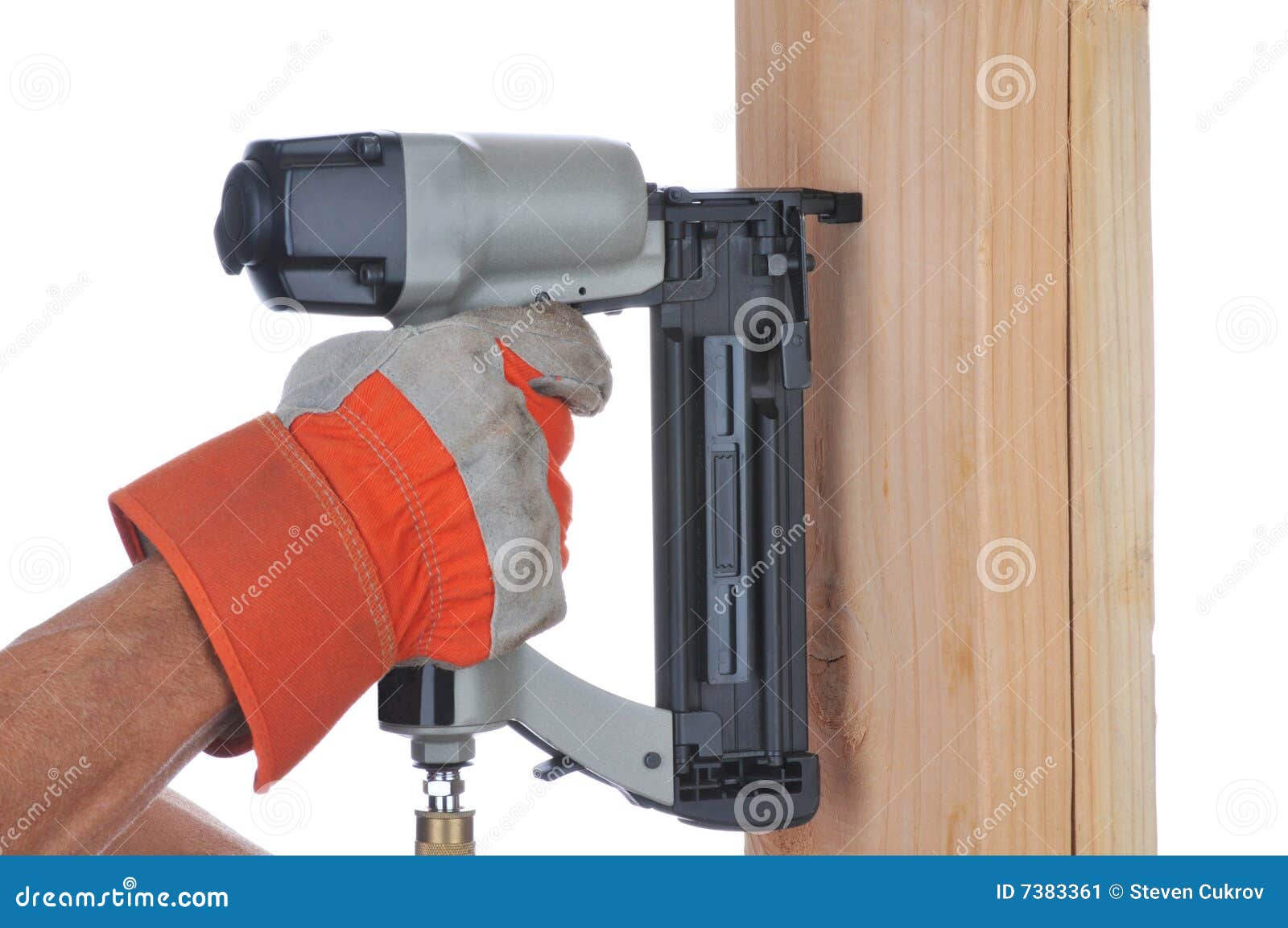 Construction Worker and Nail Gun Stock Image - Image of hand ...