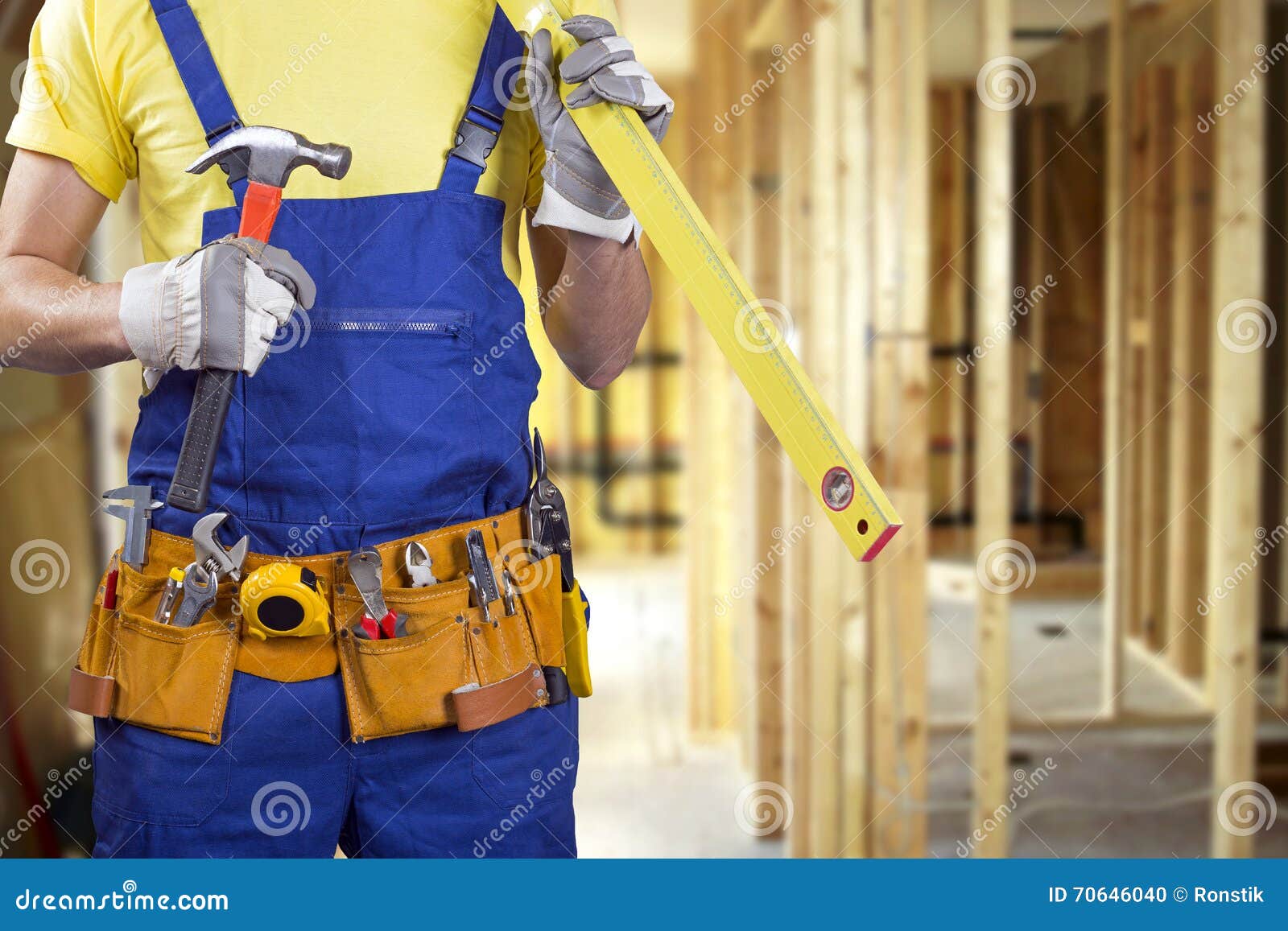 Construction Worker on New House Building Process Stock Photo - Image ...