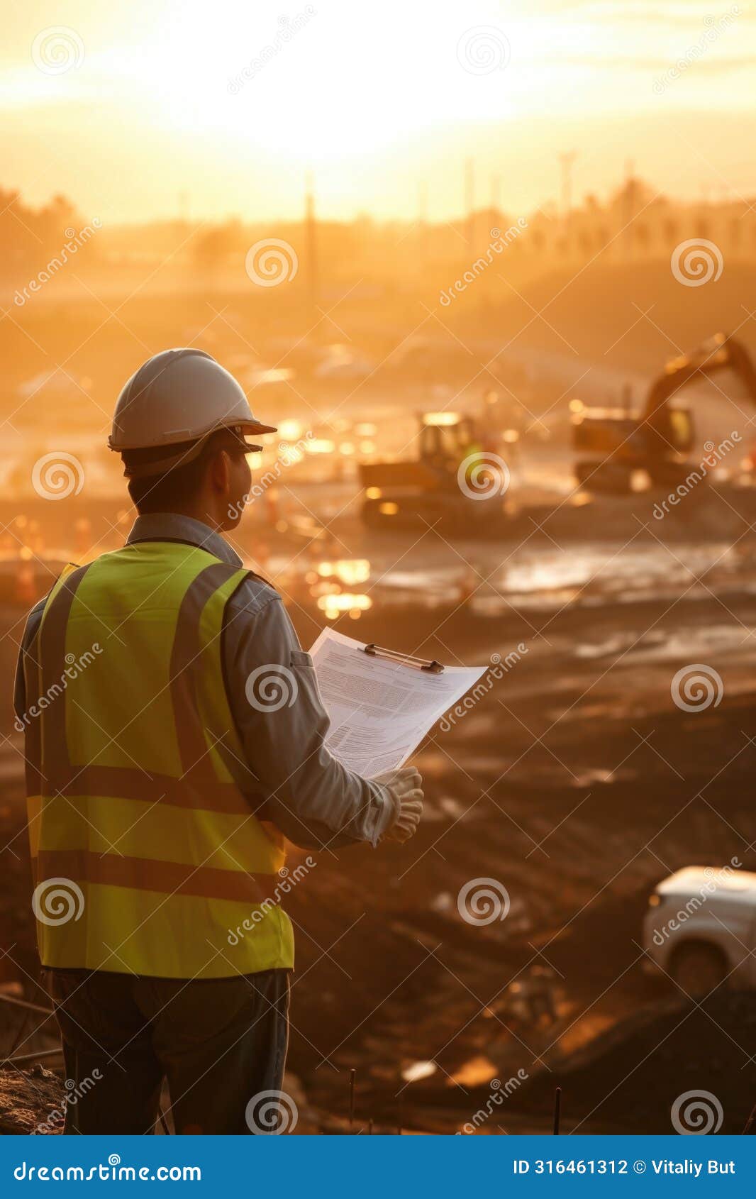 Construction Worker Observing a Construction Site. Generative AI. Stock ...
