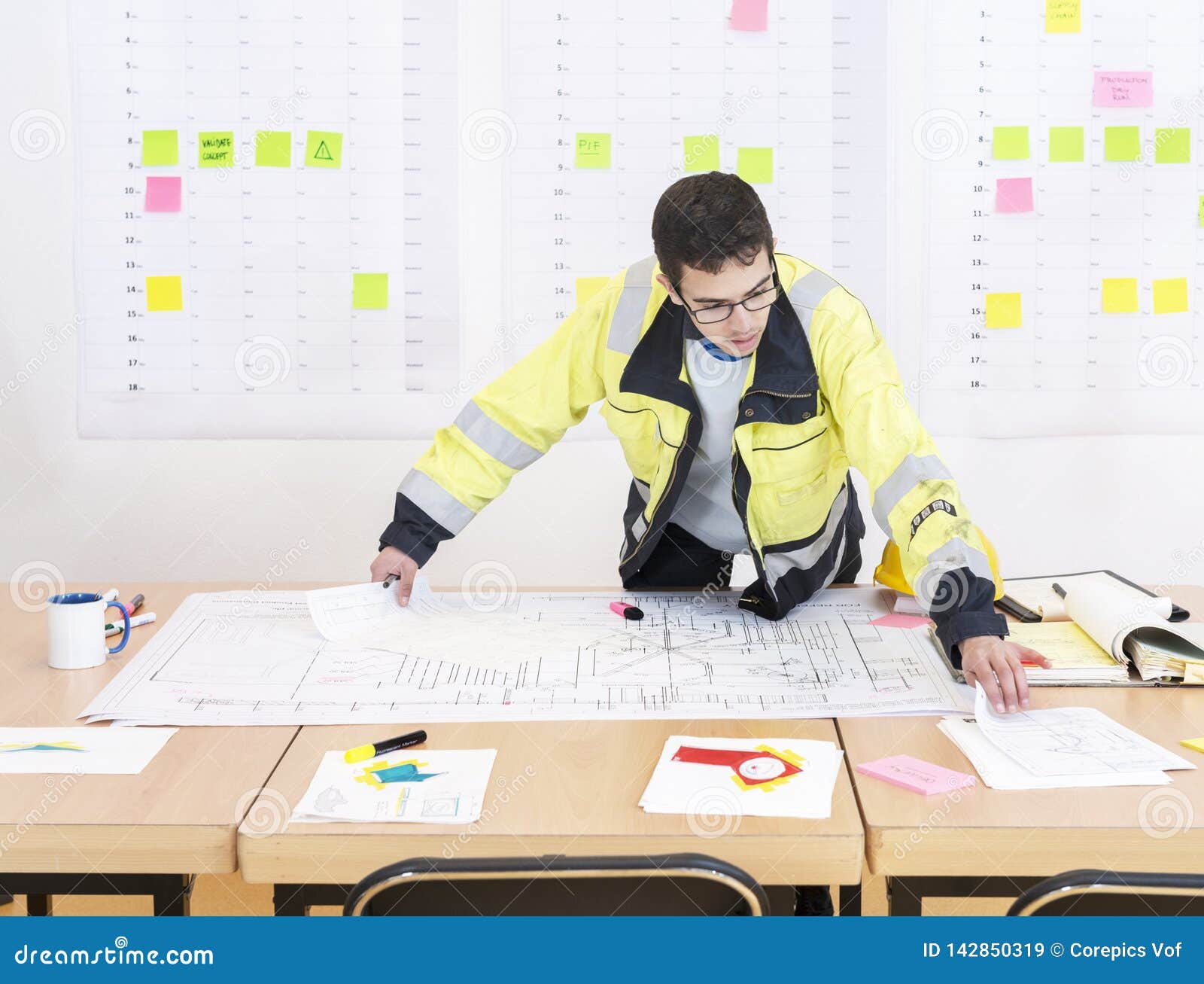 Construction Worker in an Office Stock Image - Image of technology ...
