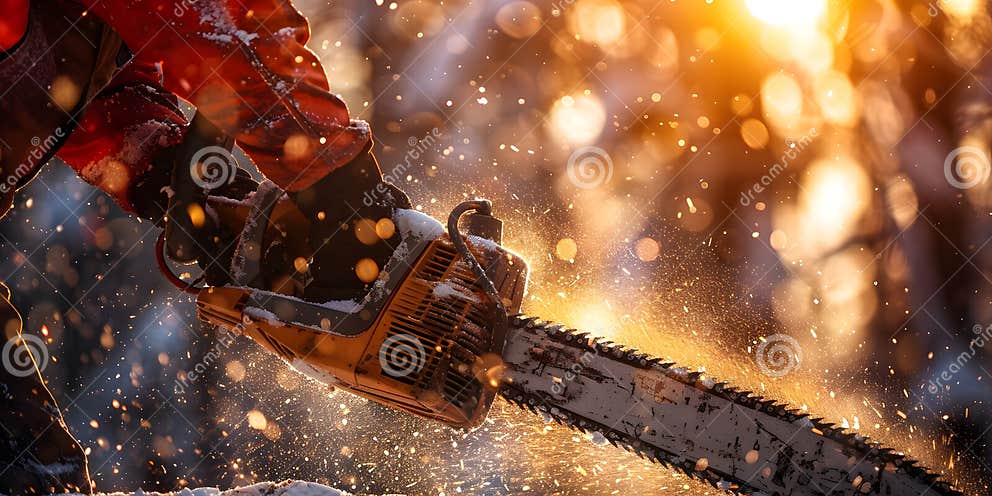 Close-up of Construction Worker Using a Chainsaw Stock Image - Image of ...