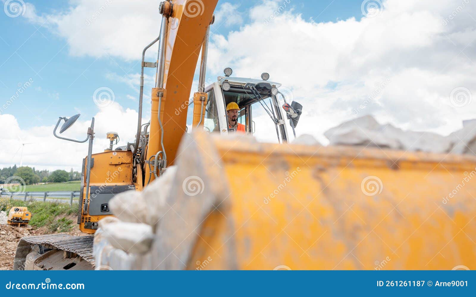 Crawler Excavator Digging Bucket On Construction Of High-speed Bypass ...