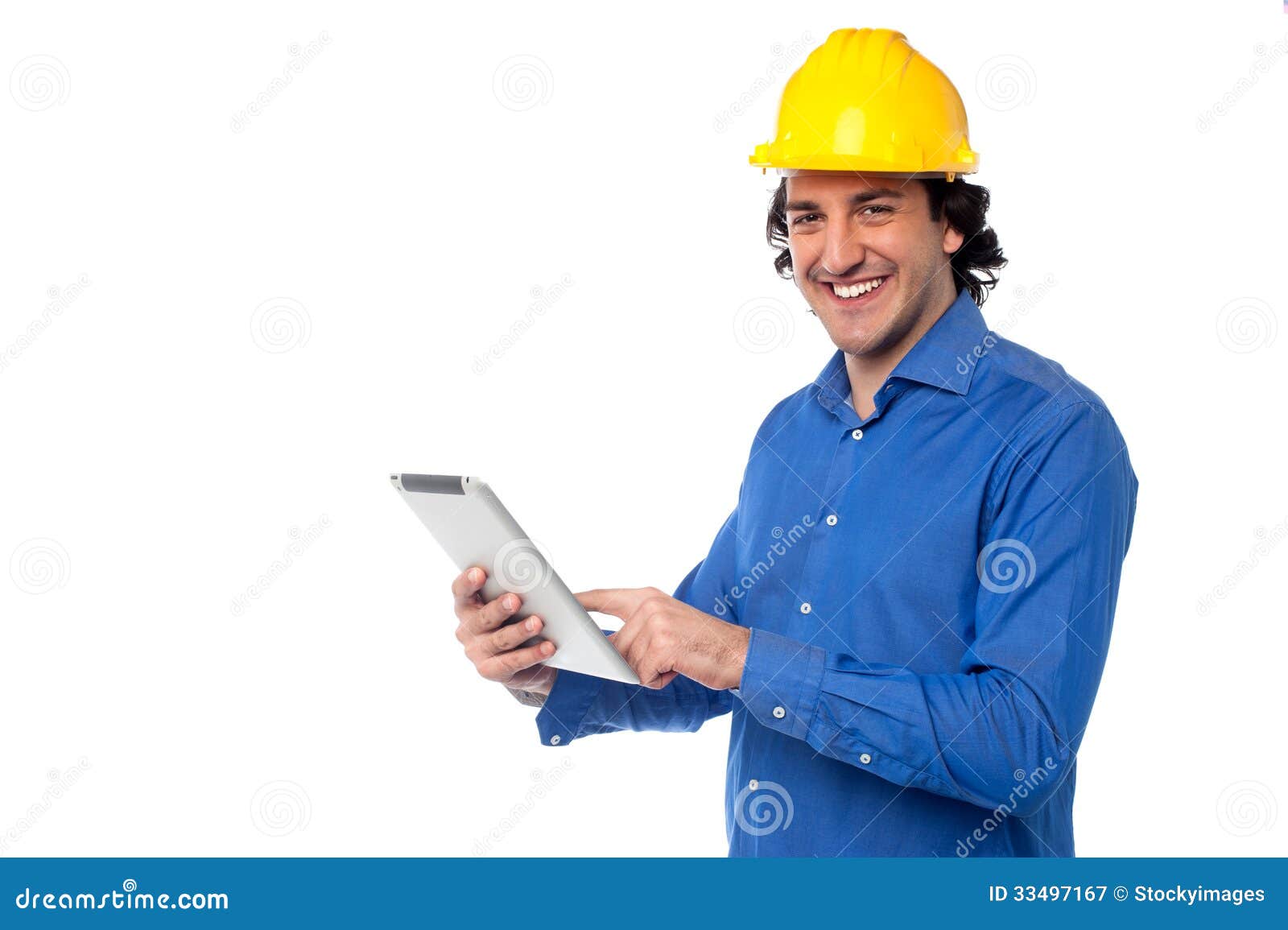Construction Worker Operating Tablet Pc Stock Image - Image of portable ...
