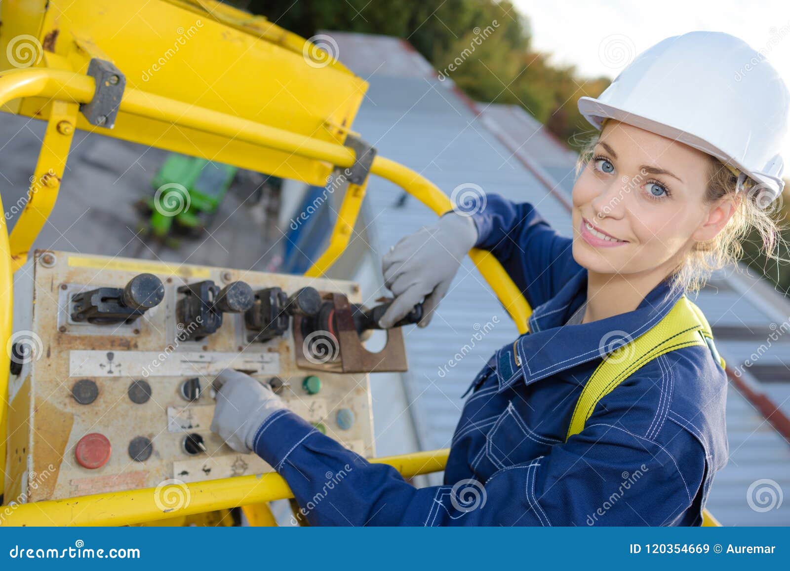 Construction Worker Operating Truck Elevator Stock Image - Image of ...