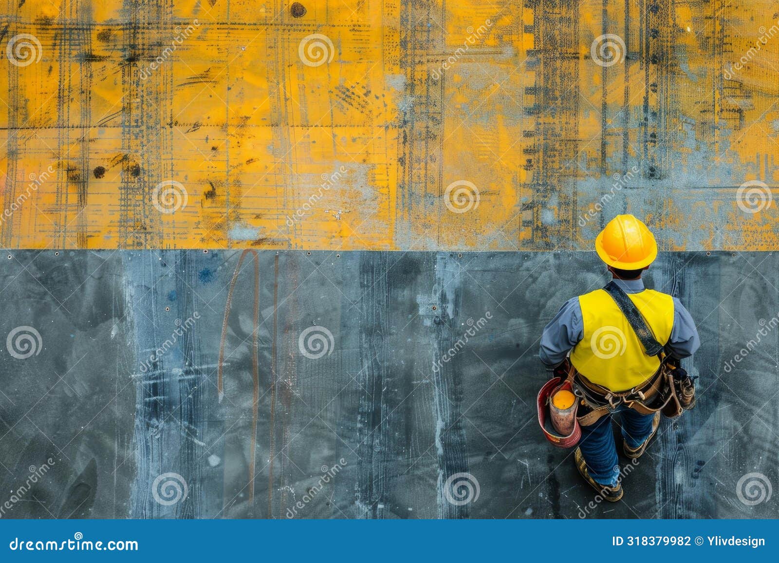 Construction Worker Overseeing Site from Elevated View Stock ...