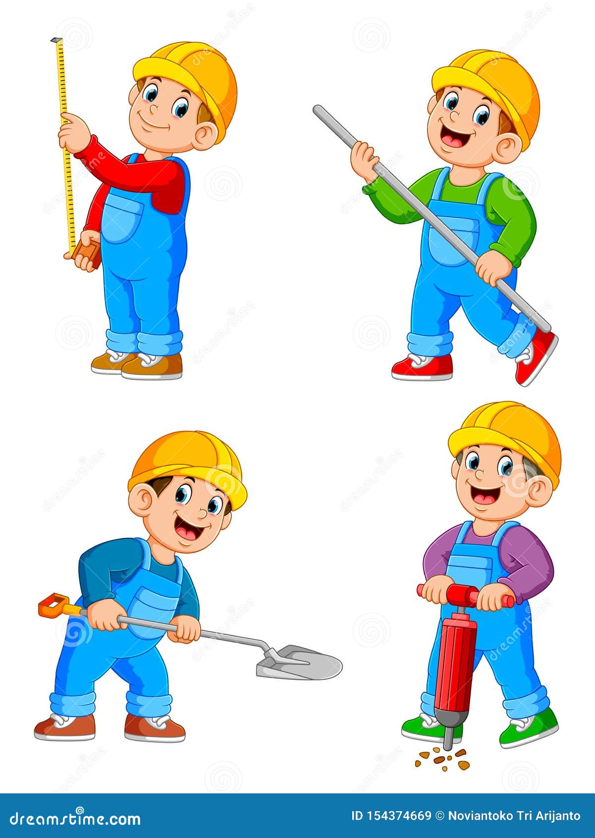 Construction Worker People Cartoon Character in Various Action Stock ...