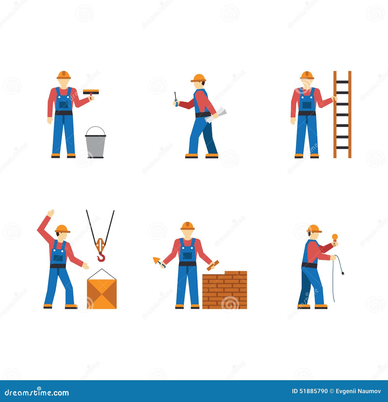 Construction Worker People Silhouettes Icons Flat Stock Vector ...