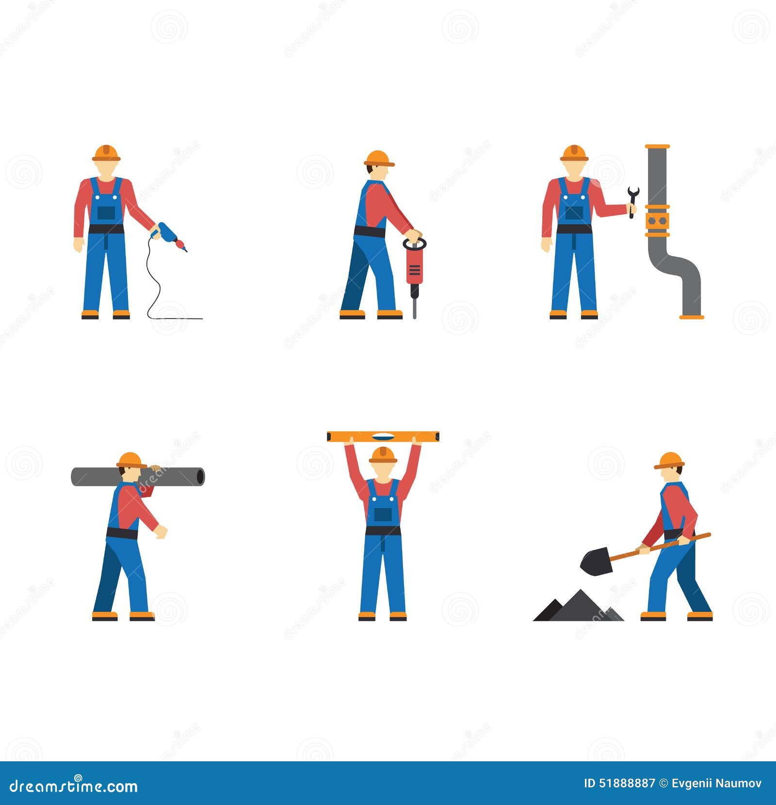 Construction Worker People Silhouettes Icons Flat Stock Vector ...