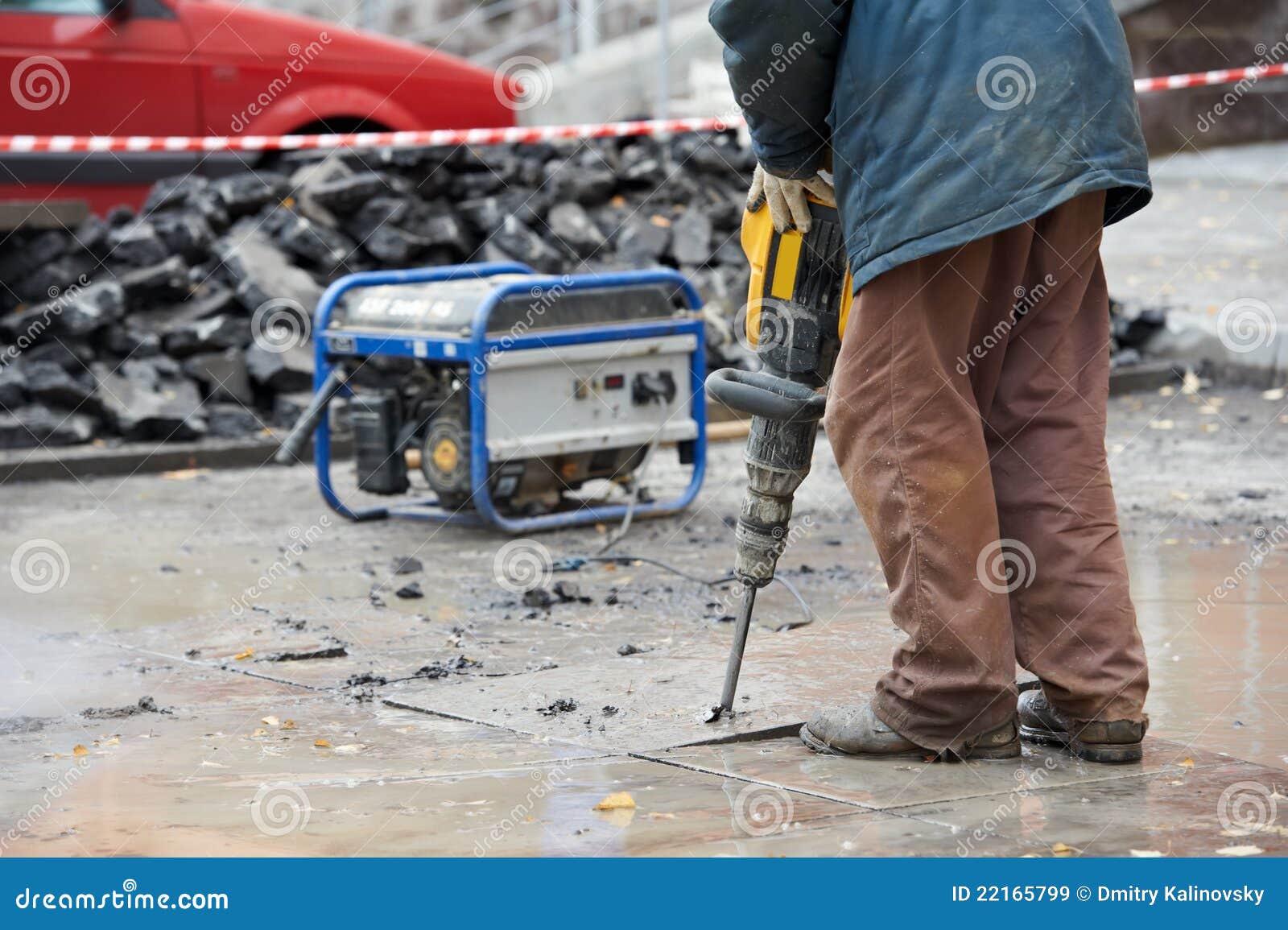 Construction Worker with Perforator Stock Image - Image of building ...