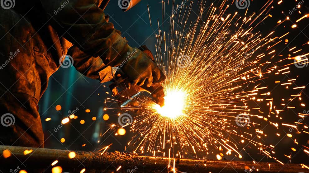 Construction Worker Performing Welding Tasks at a Job Site for Building ...