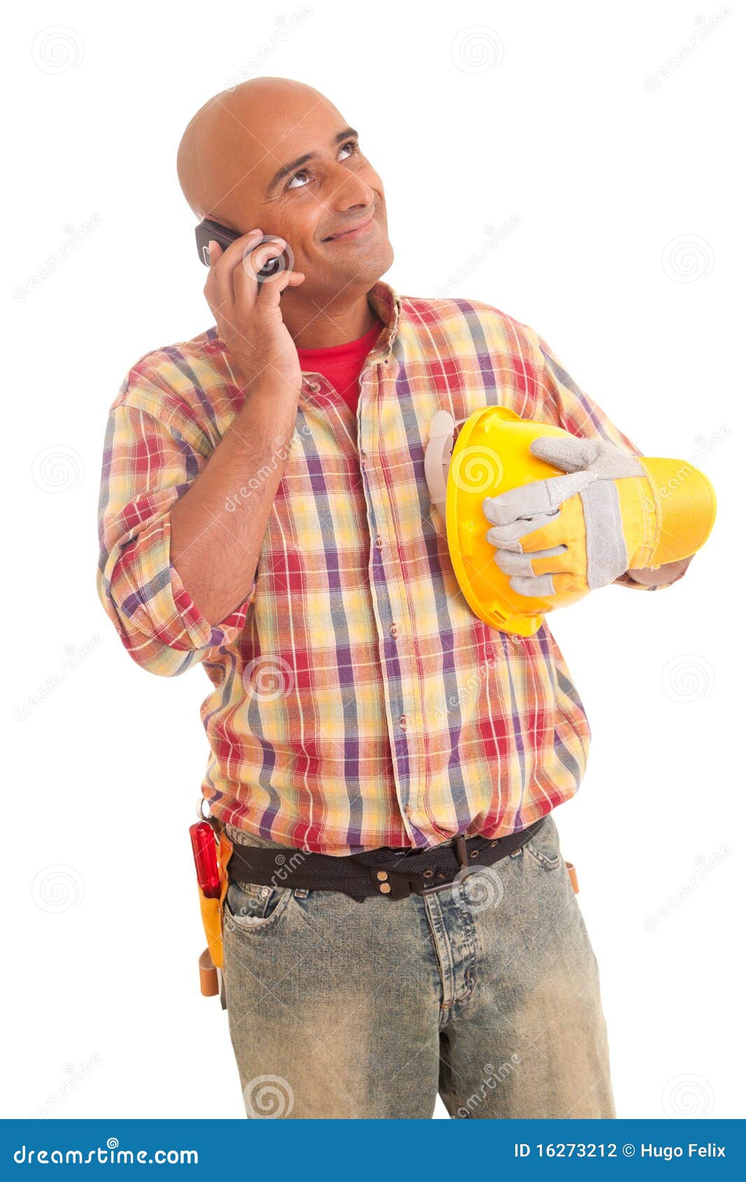 Construction Worker at the Phone Stock Photo - Image of network ...