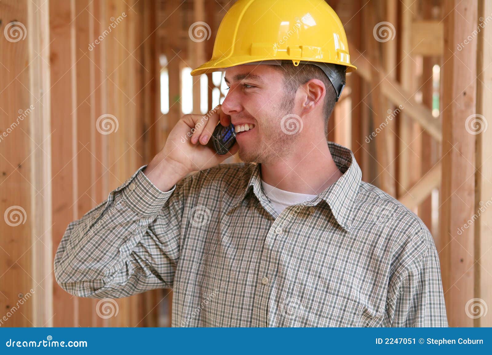 Construction Worker on Phone Stock Image - Image of builder, foreman ...