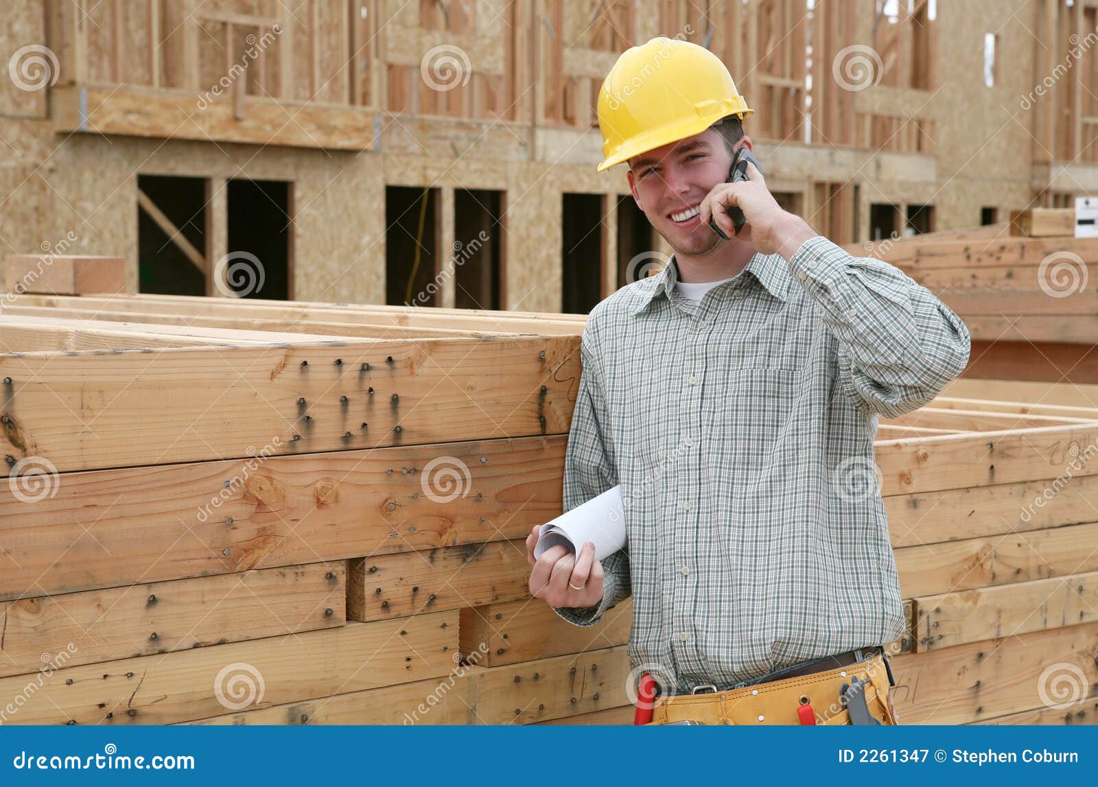 Construction Worker on Phone Stock Image - Image of handsome ...