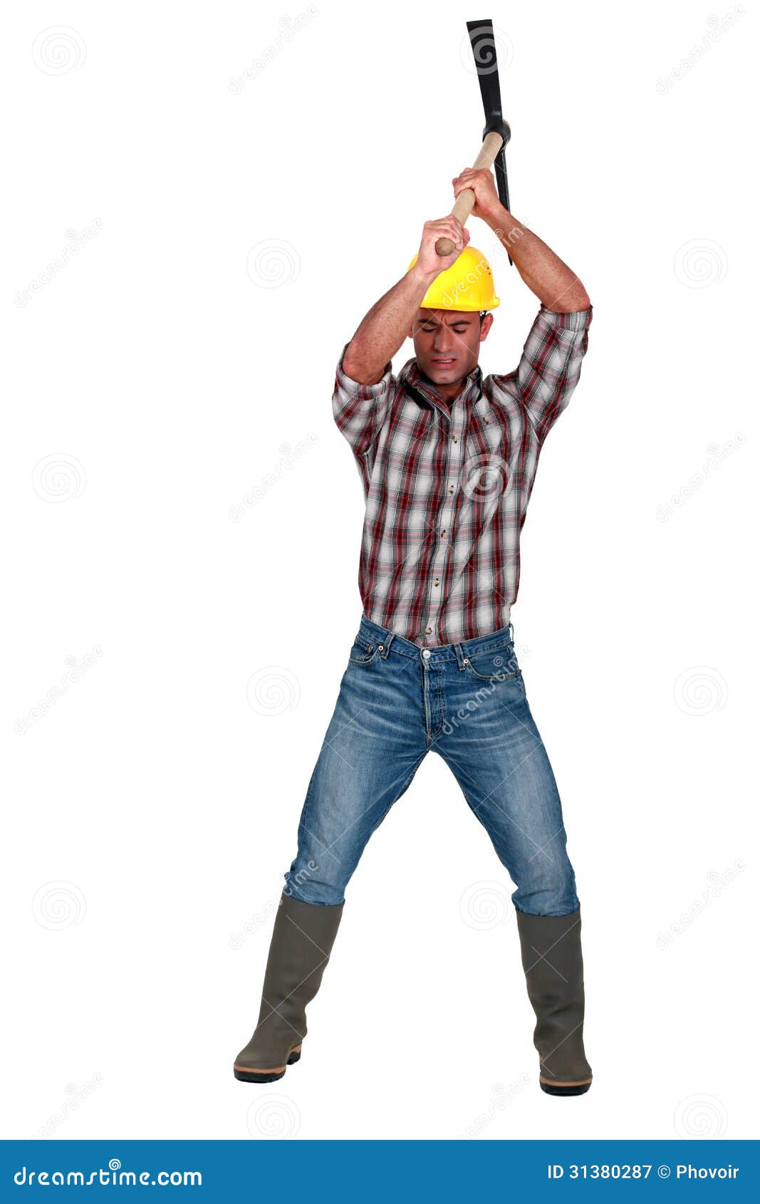 Construction Worker with Pickaxe Stock Image - Image of construction ...