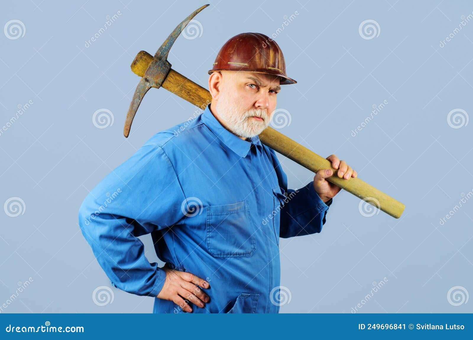 Construction Worker with Pickaxe. Bearded Workman with Pick-axe ...