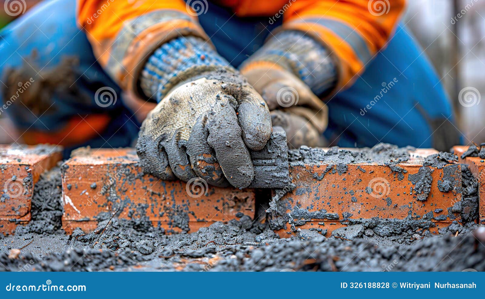 Construction Worker Placing Bricks Stock Illustration - Illustration of laying, cement: 326188828