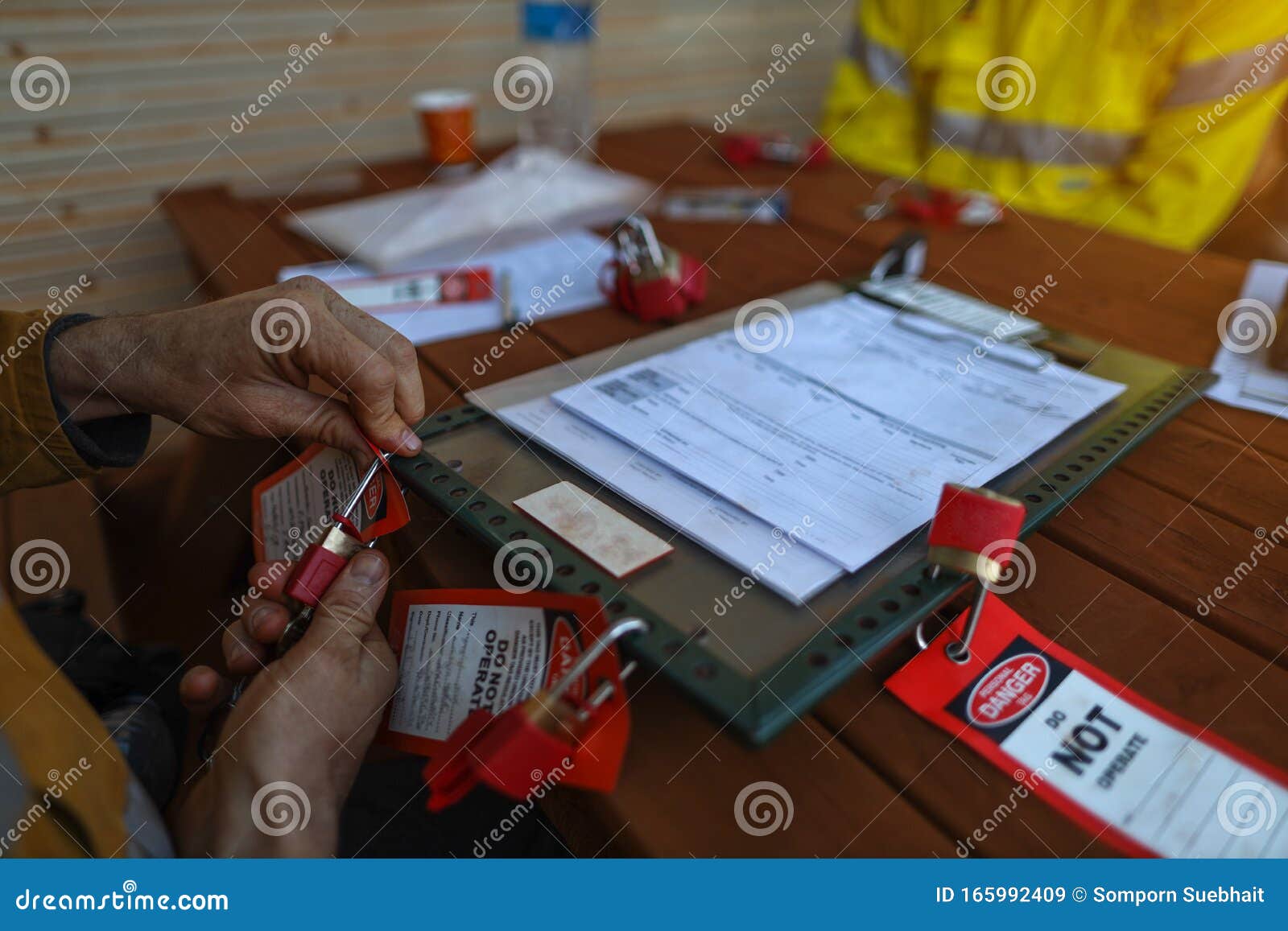 Personnel Red Locks Attached With Danger Tag Together With Safety ...