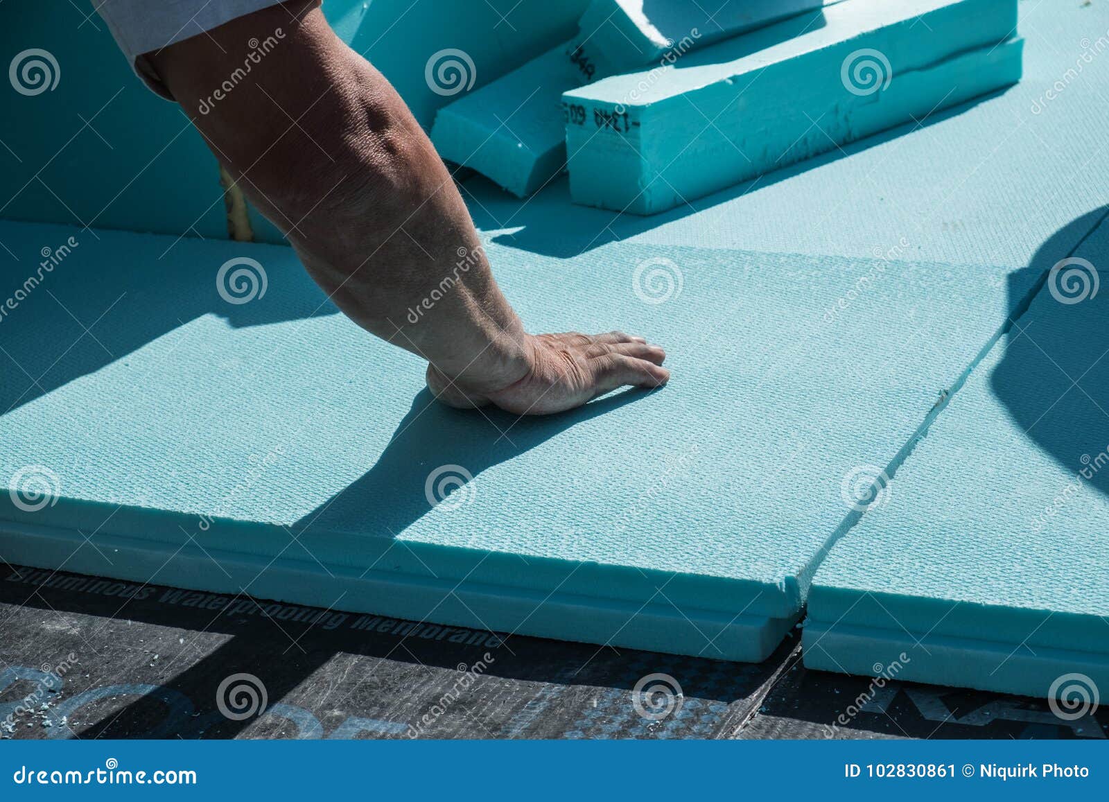 Worker Placing XPS Polystyrene Boards Stock Image - Image of turquoise ...