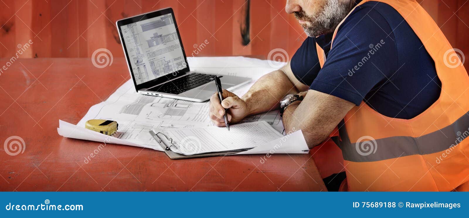 Construction Worker Planning Constructor Developer Concept Stock Photo ...