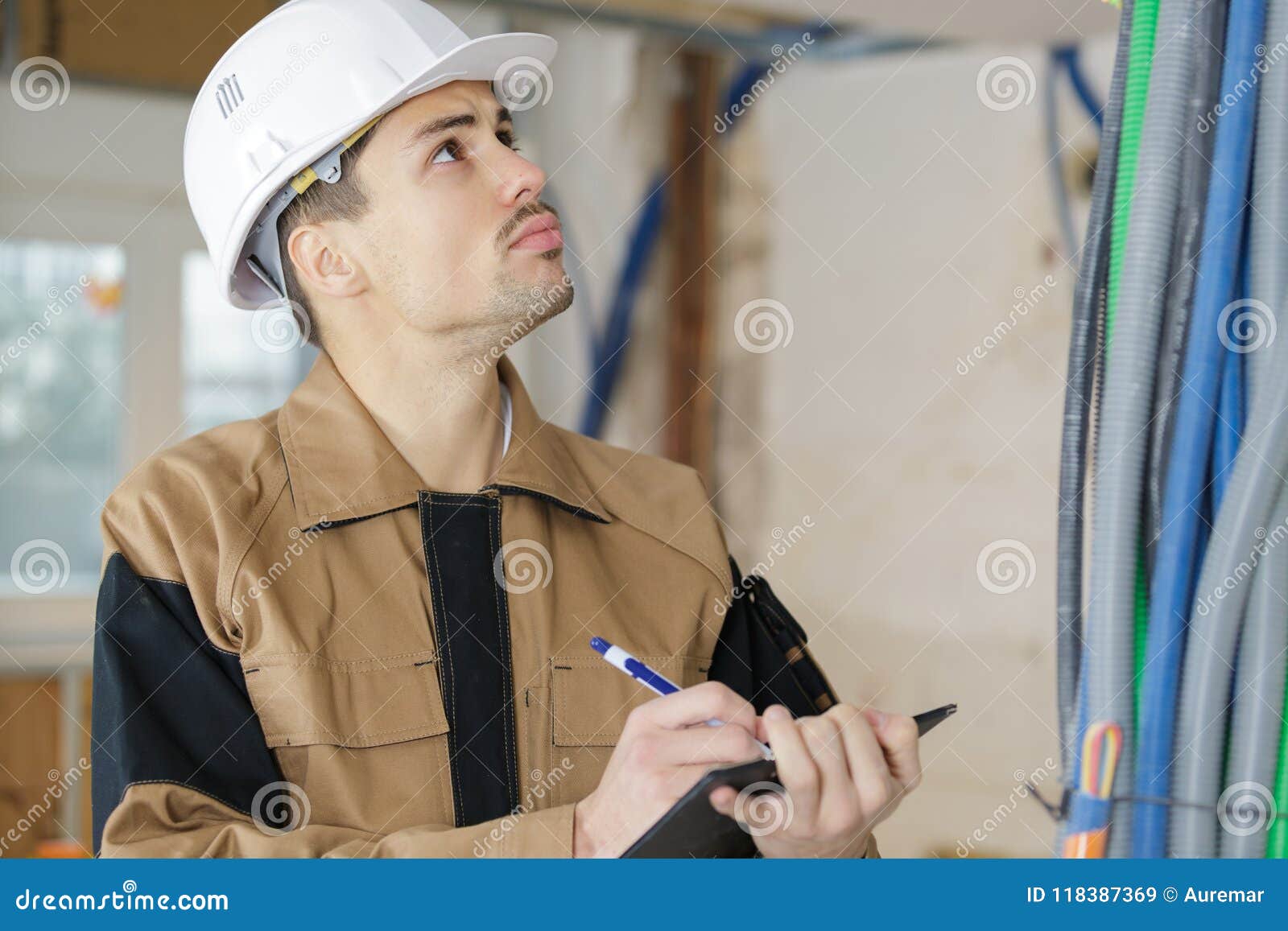 Construction Worker Planning Contructor Checking Concept Stock Image ...