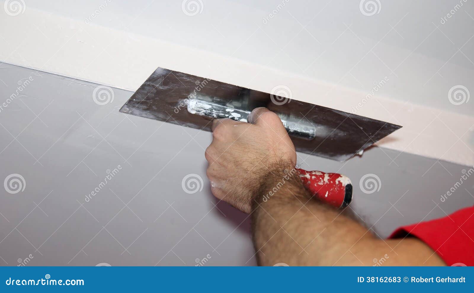 Construction Worker Plastering Ceiling with Work Tool Stock Image ...