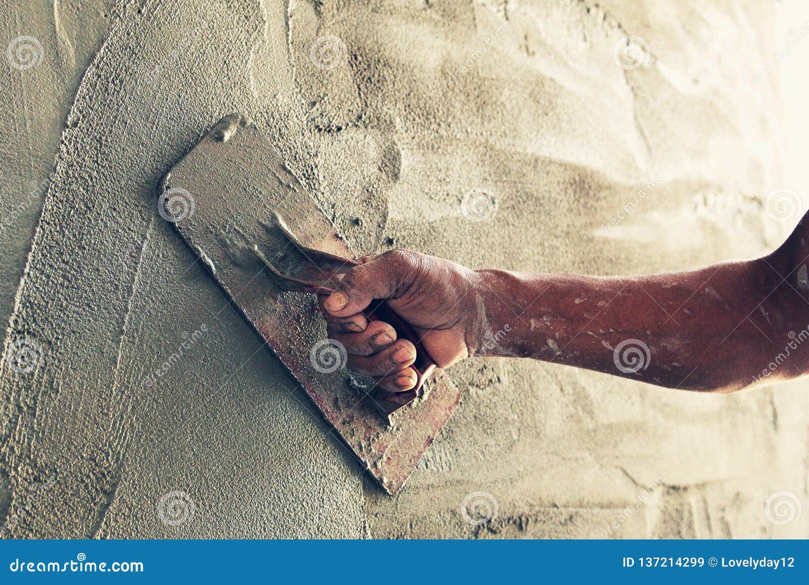 Construction Worker Plastering Cement Stock Image - Image of renovation ...