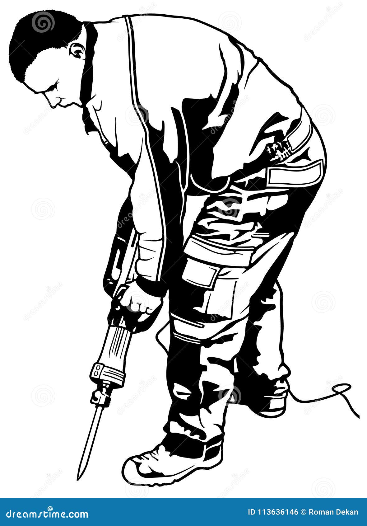 Construction Worker with Pneumatic Hammer Stock Vector - Illustration ...