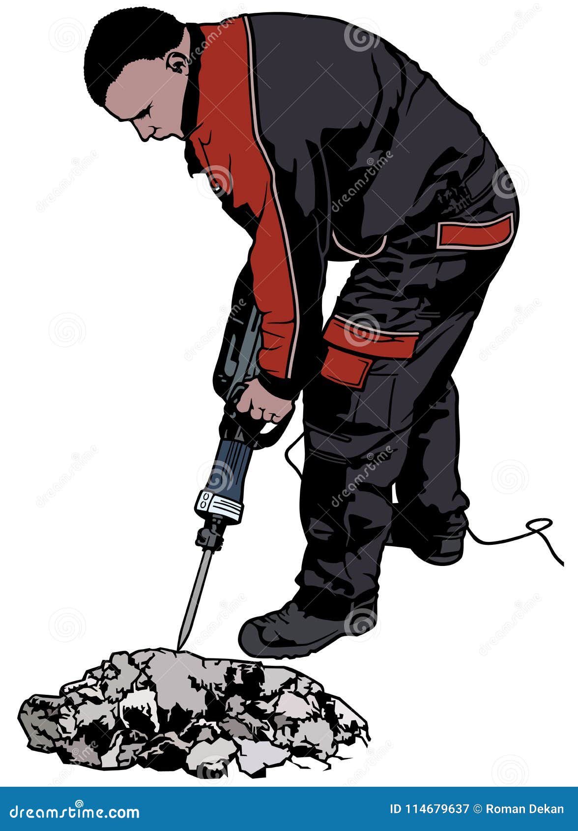 Construction Worker With Pneumatic Hammer Cartoon Vector ...