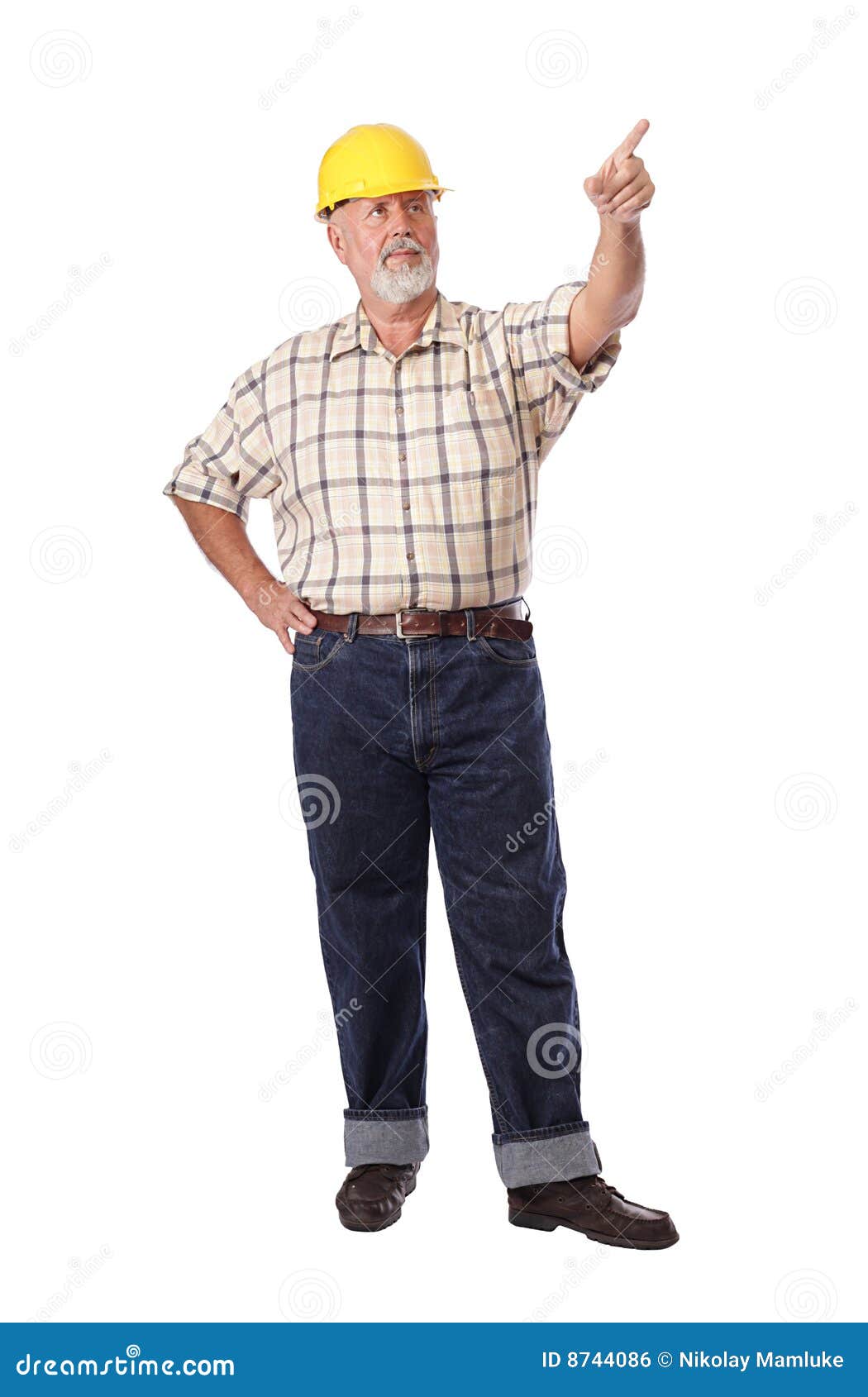 Construction Worker Pointing Ahead Stock Photo - Image of collar ...
