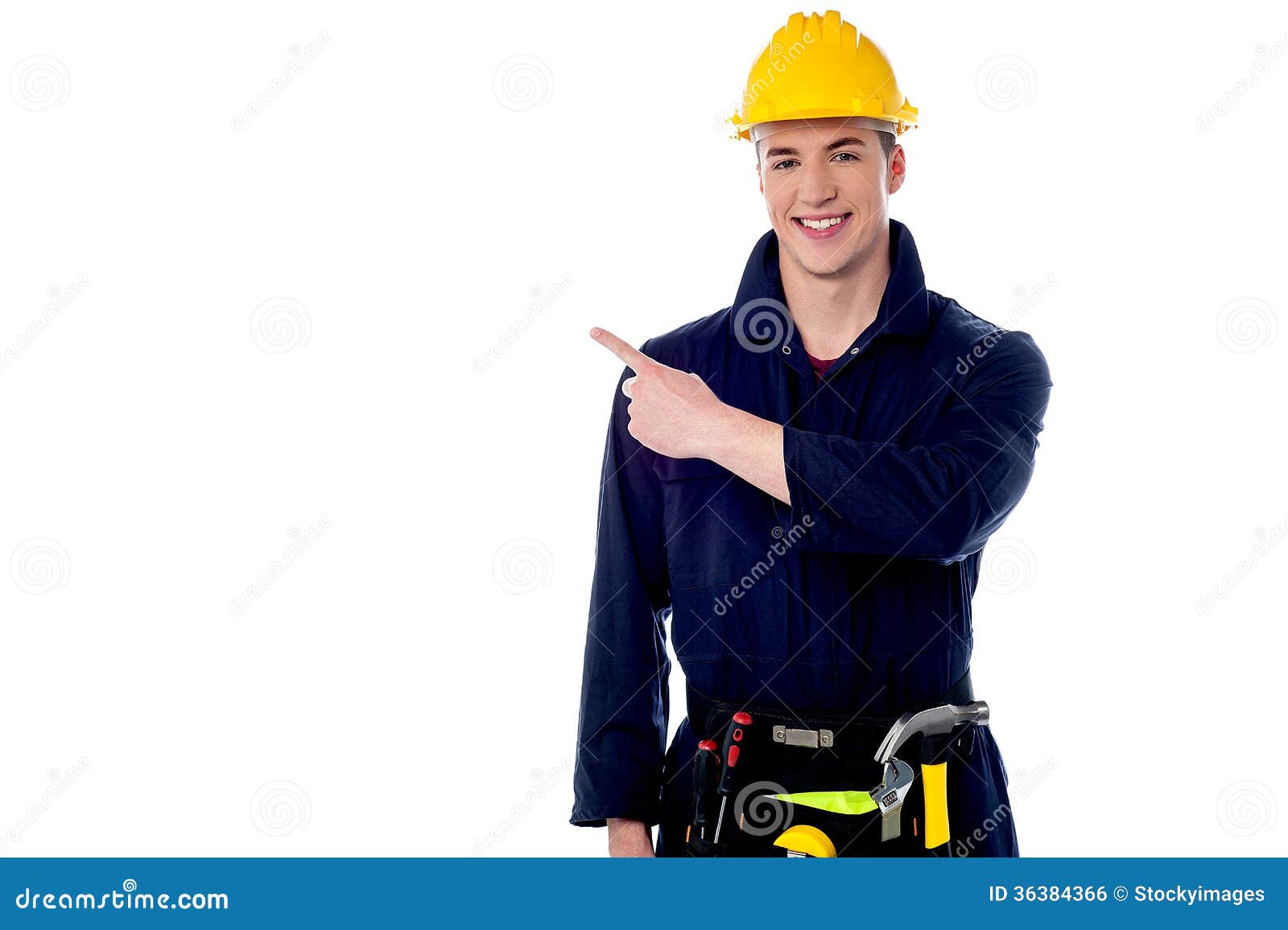 Construction Worker Pointing Away Stock Photo - Image of business ...