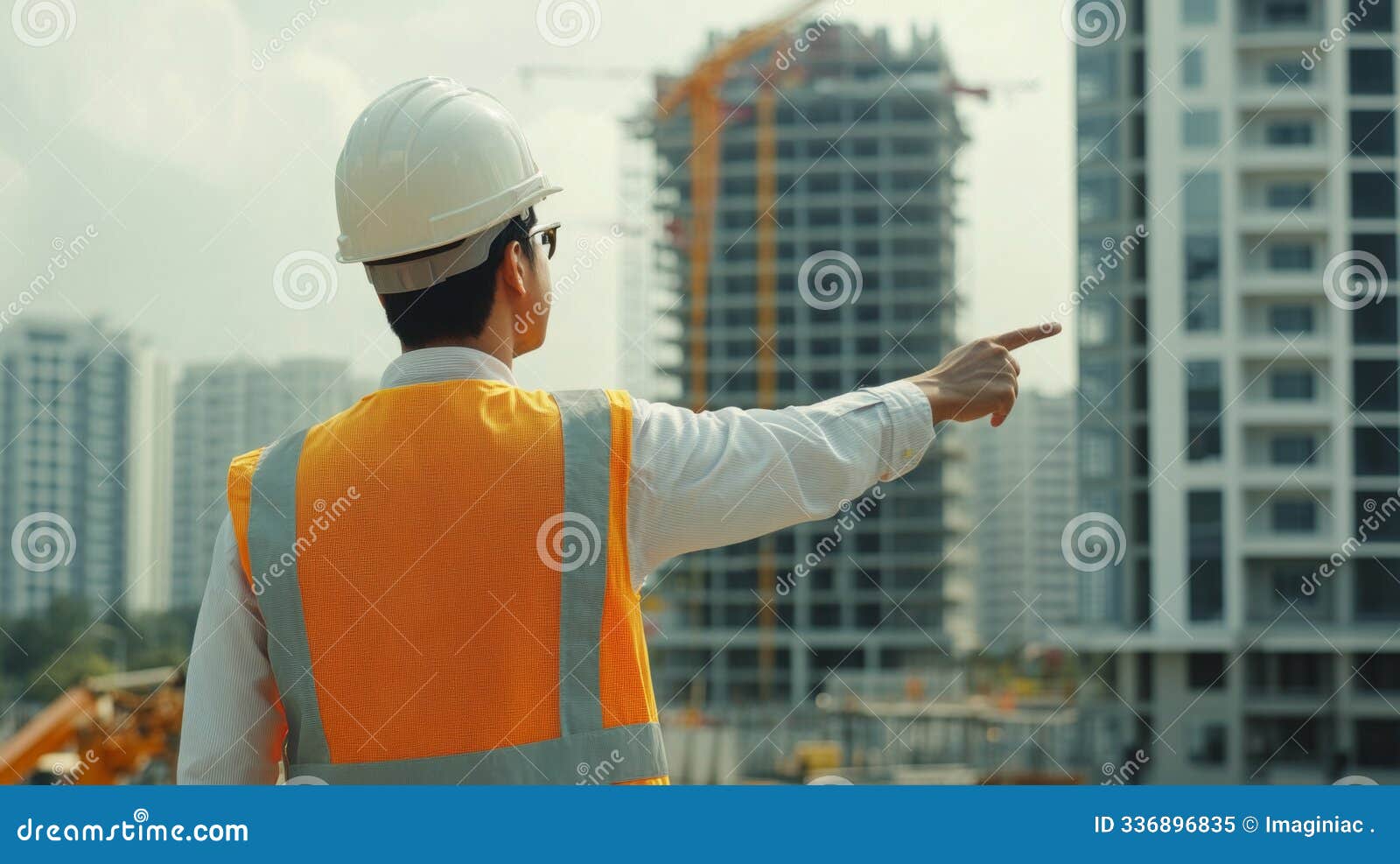 Construction Worker Pointing at Building Project Stock Illustration ...