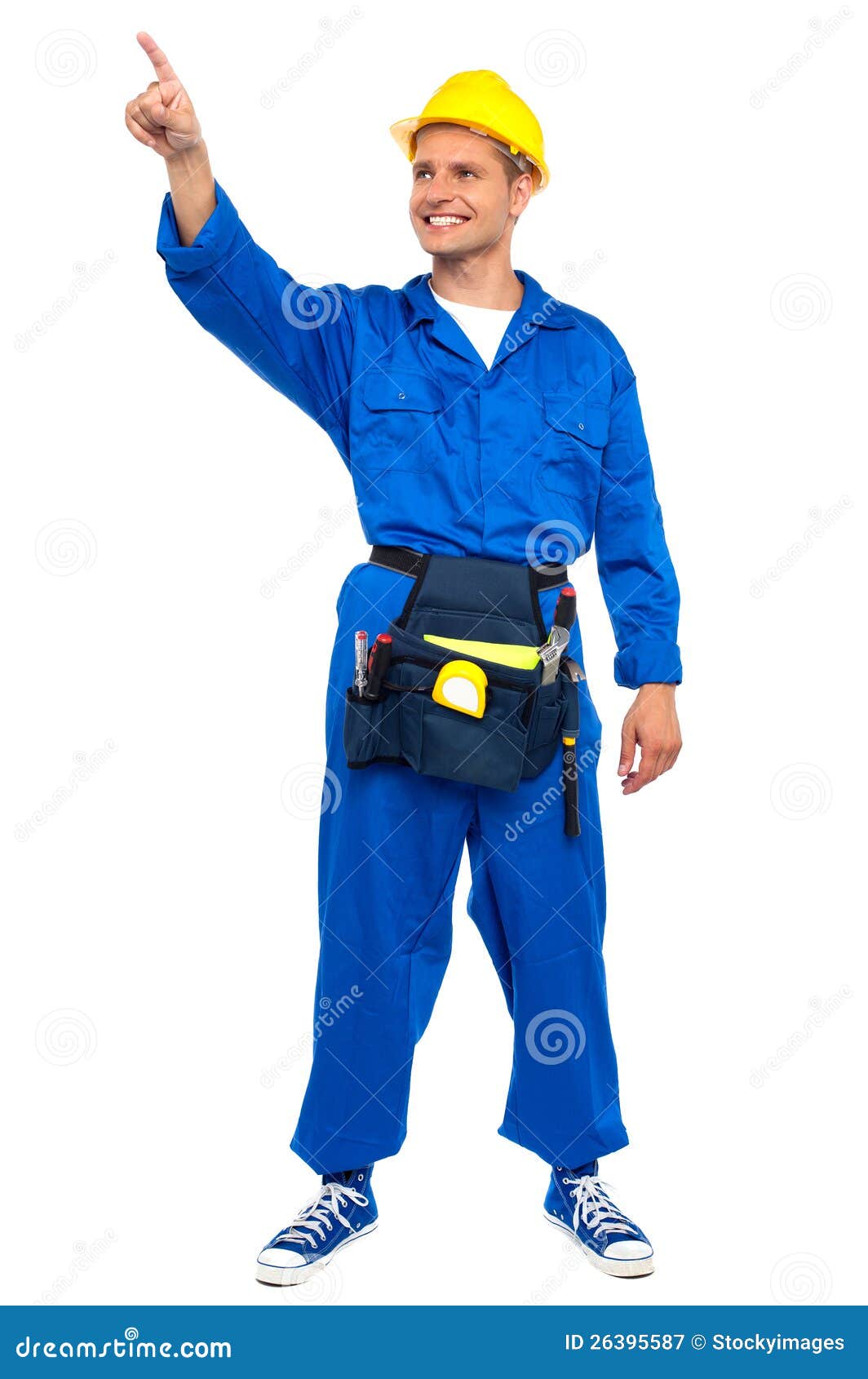 Construction Worker Pointing at Copy Space Area Stock Image - Image of ...