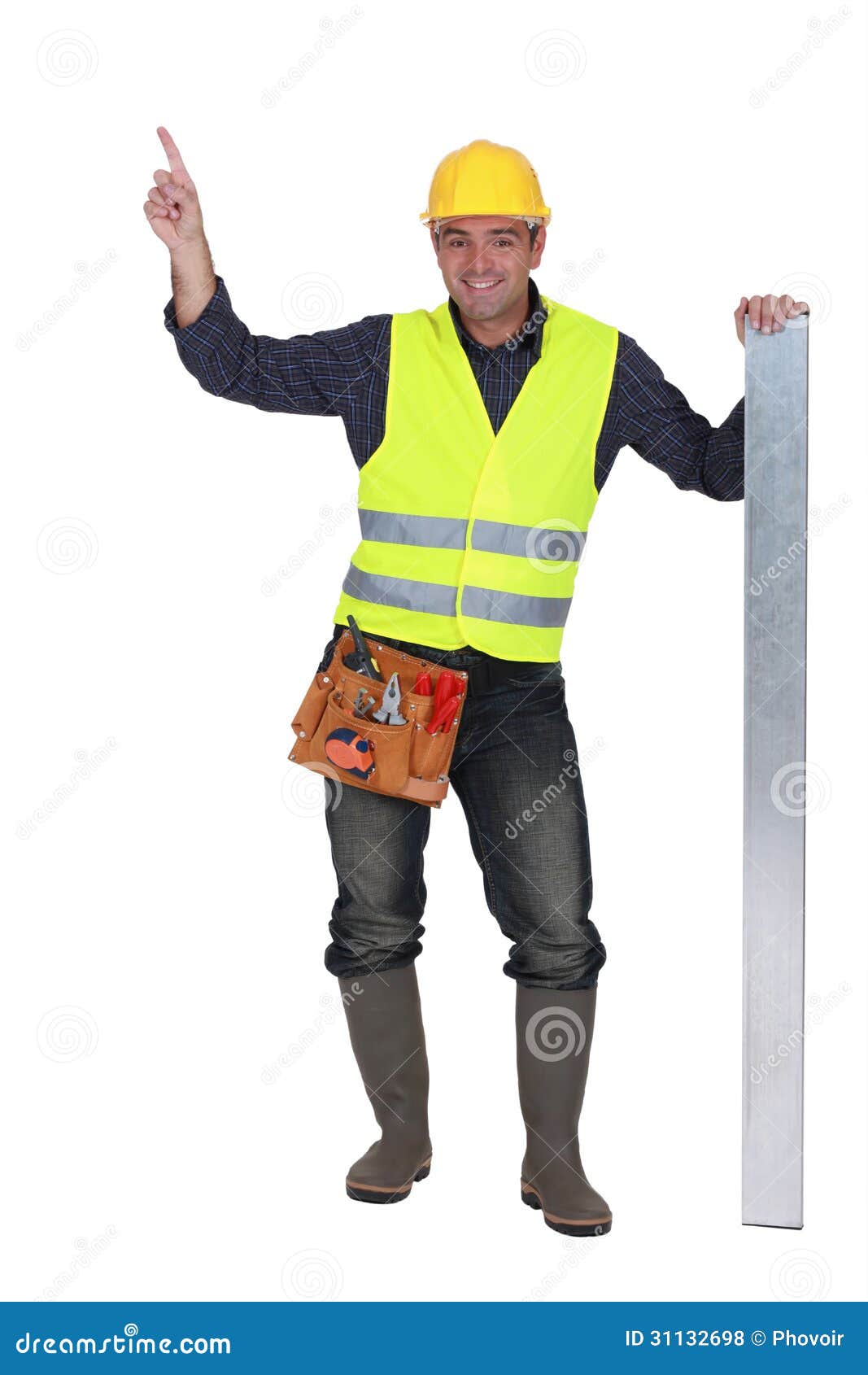 Construction Worker Pointing Stock Photo - Image of showing, protection ...
