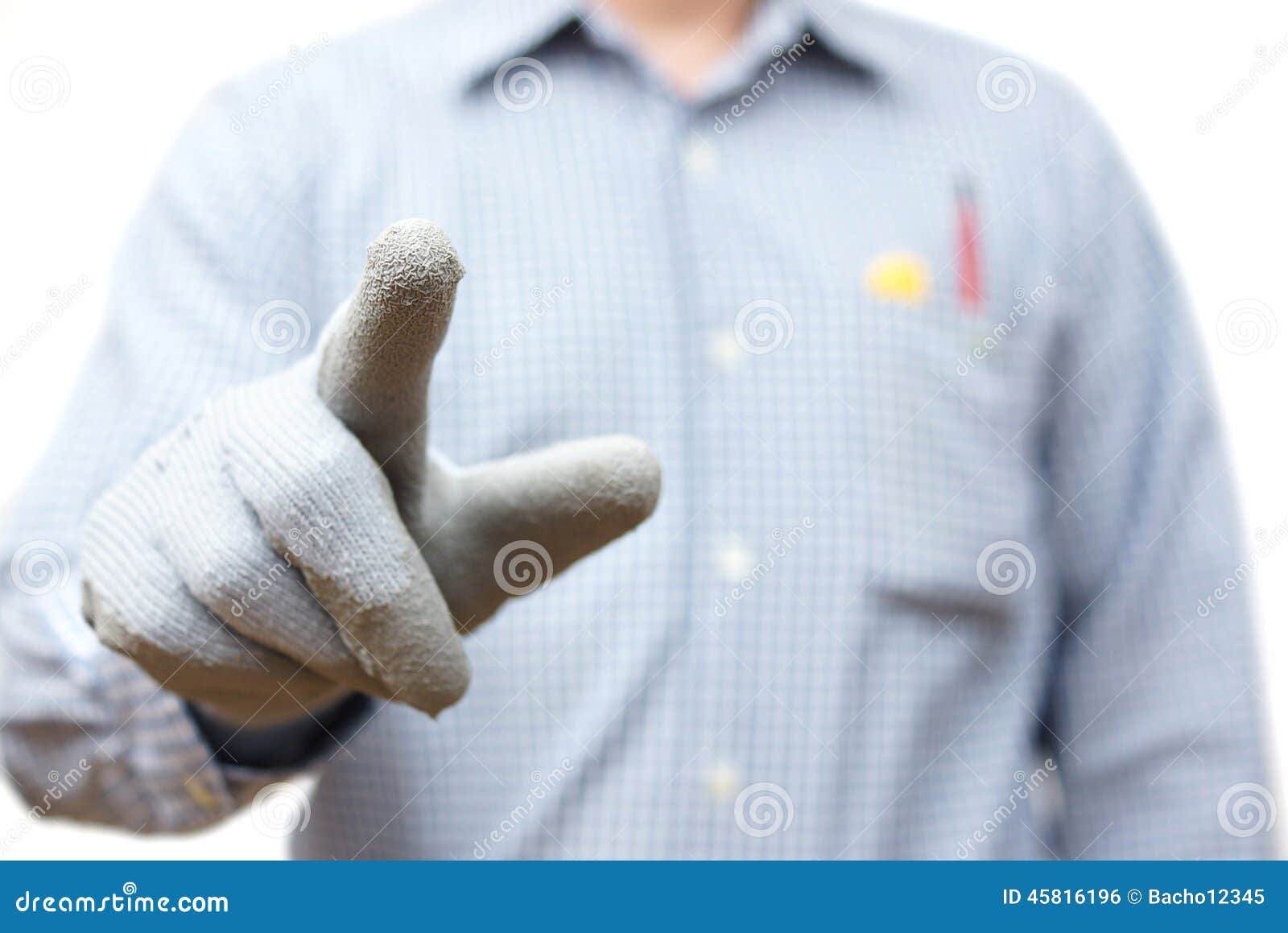 Construction Worker Pointing with Finger. Ready for Sample Text Stock ...