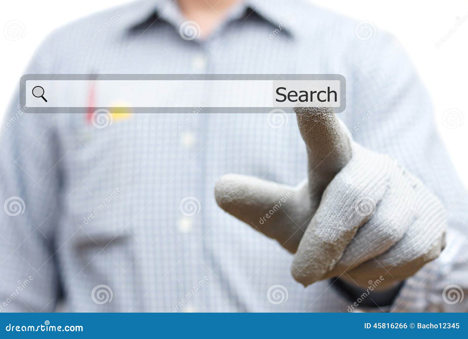 Construction Worker Pointing with Finger on Search Bar Stock Photo ...