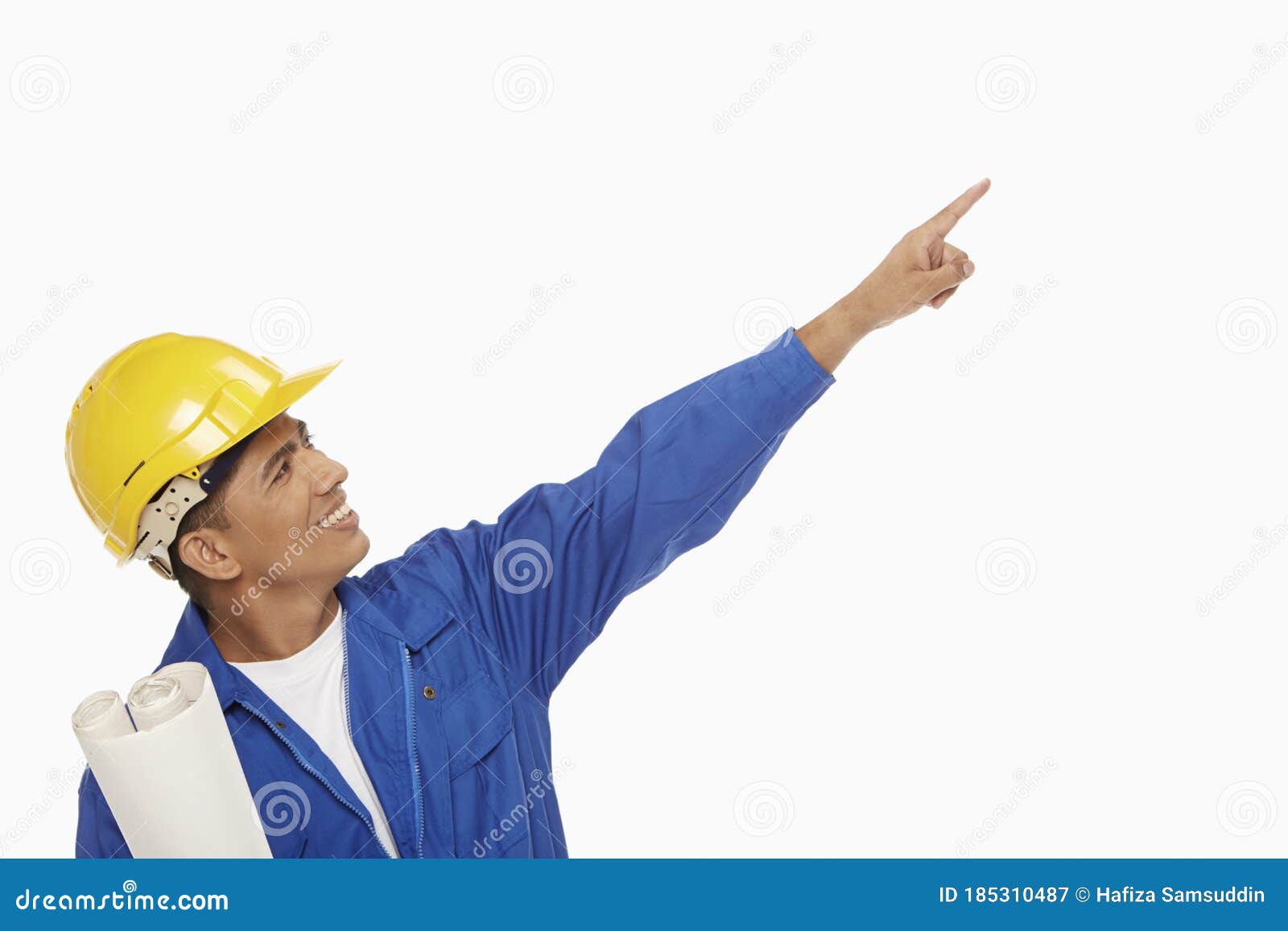 Construction Worker Pointing Towards the Left Stock Image - Image of ...