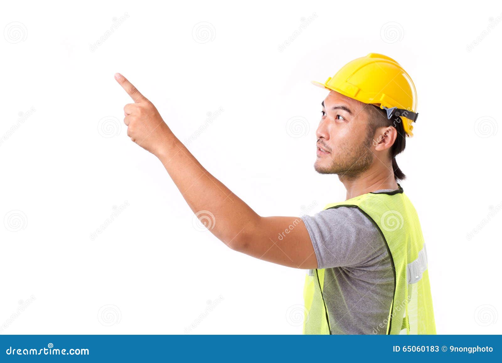 Construction Worker Pointing Up Stock Image - Image of pointing, alone ...