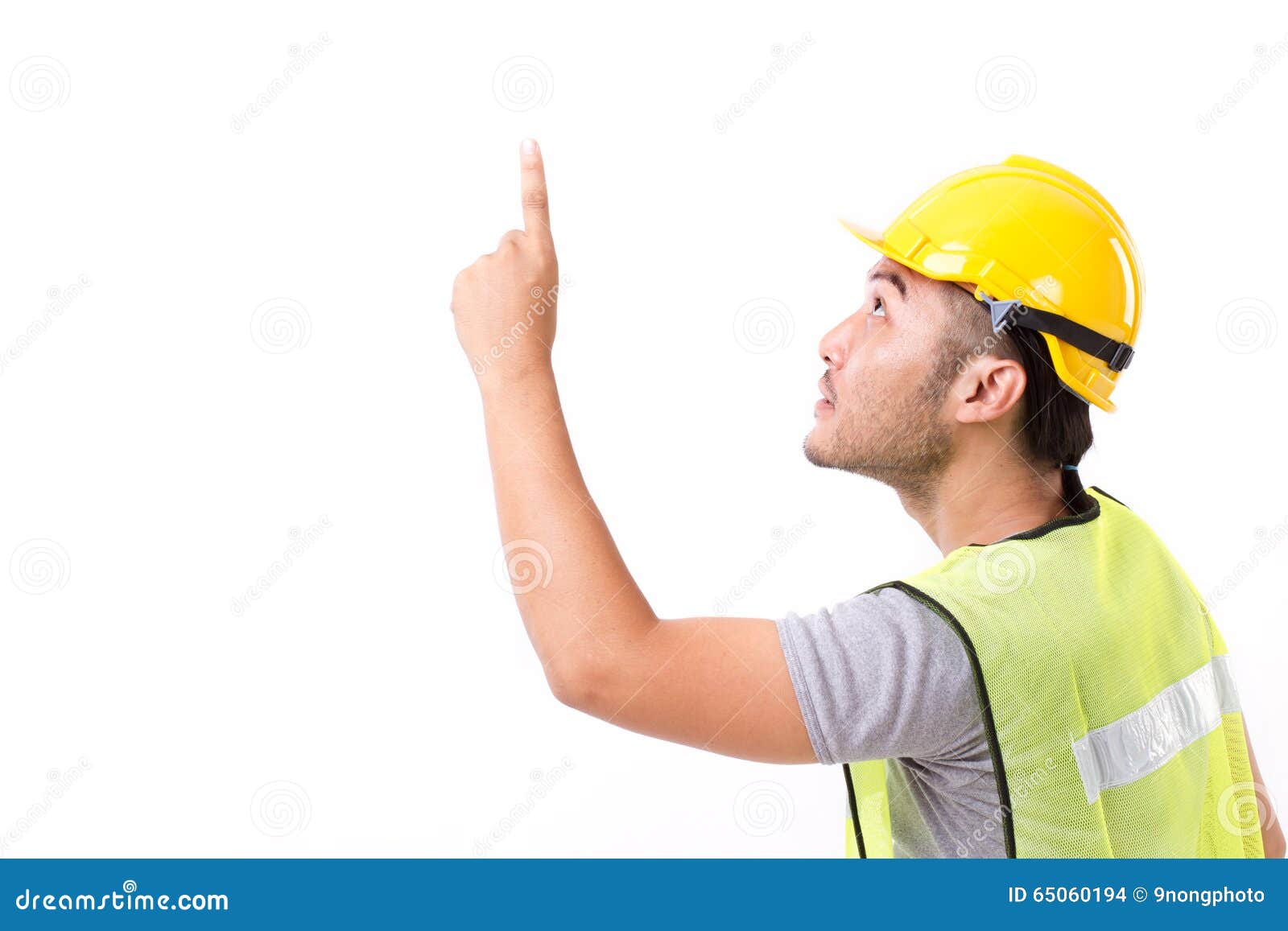 Construction Worker Pointing Up Stock Photo - Image of heavy, business ...