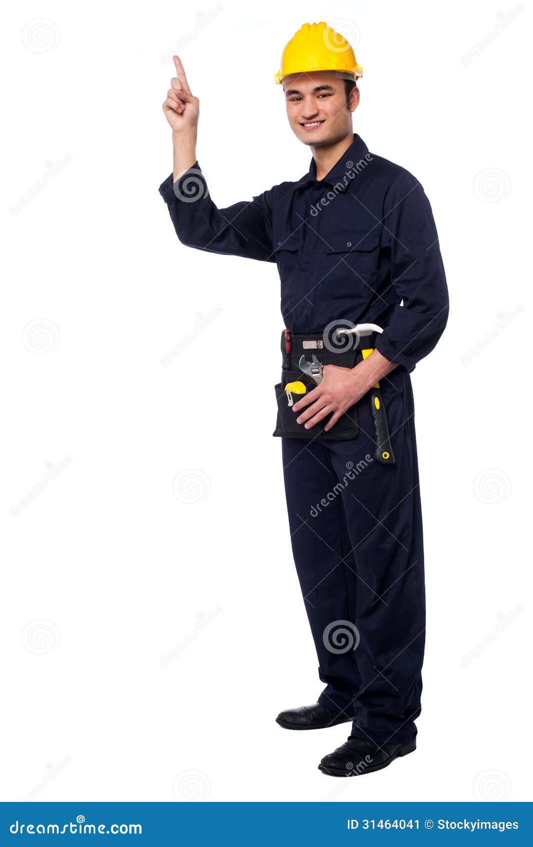 Construction Worker Pointing Upwards Stock Image - Image of male ...