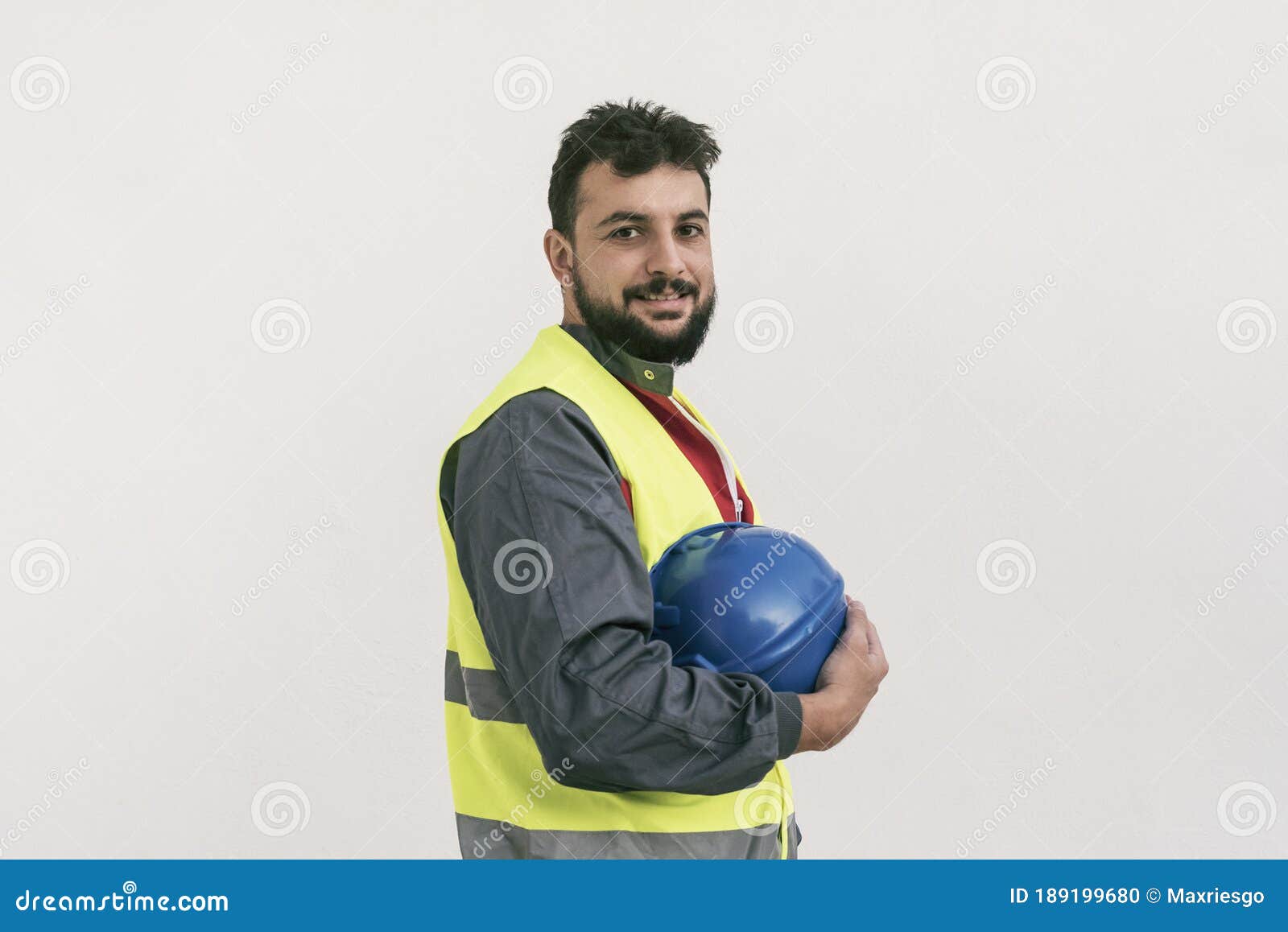 Construction Worker Portrait on White Wall Posing Stock Photo - Image ...