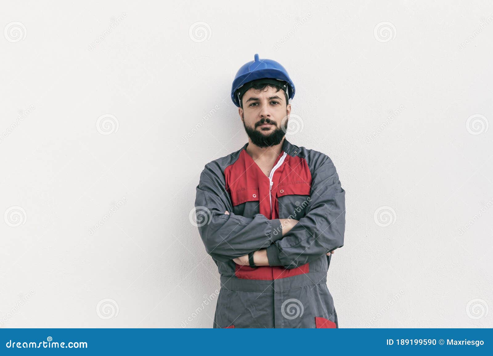 Construction Worker Portrait on White Wall Posing Stock Photo - Image ...