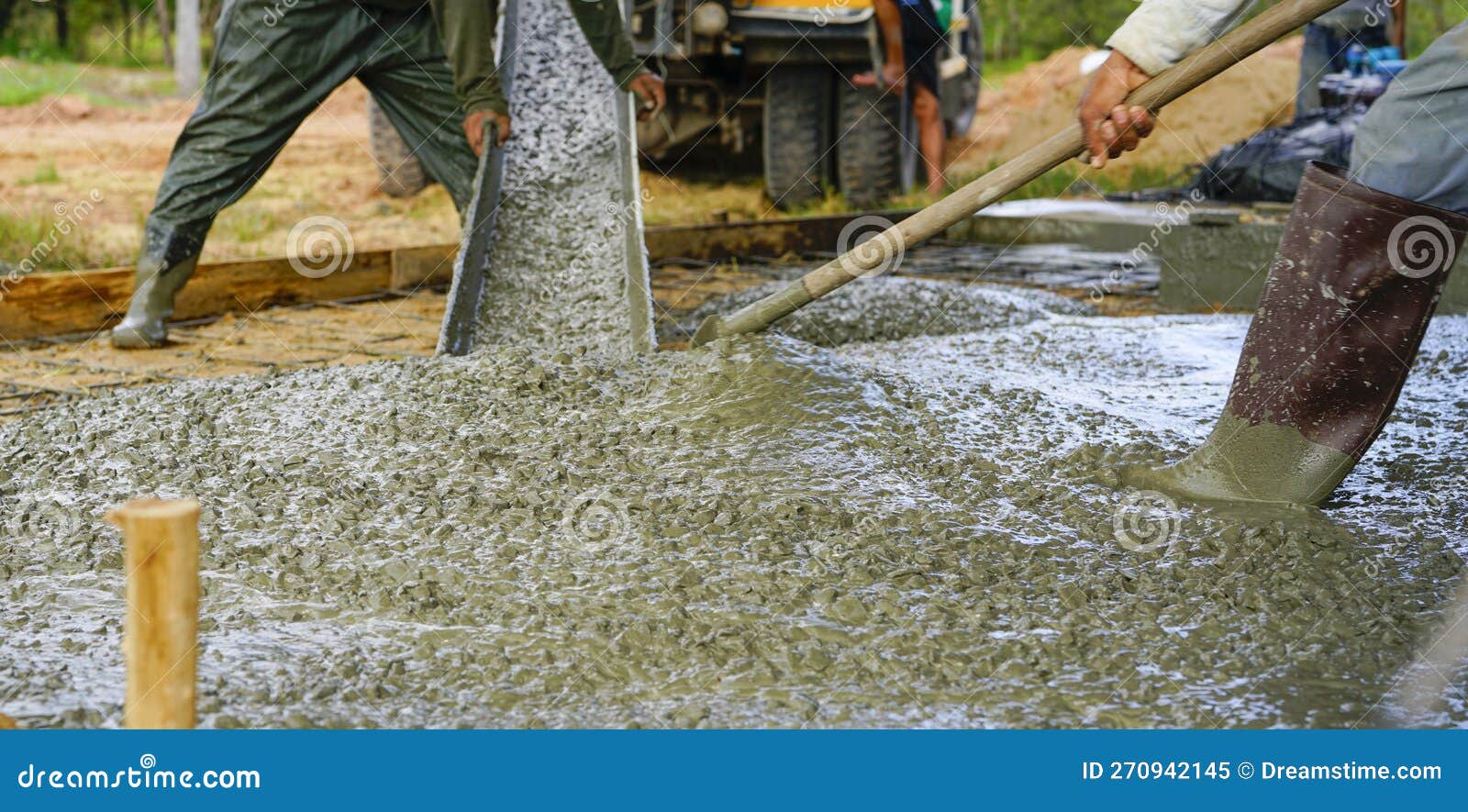 Construction Worker Pour Wet Concrete at Construction Site ...
