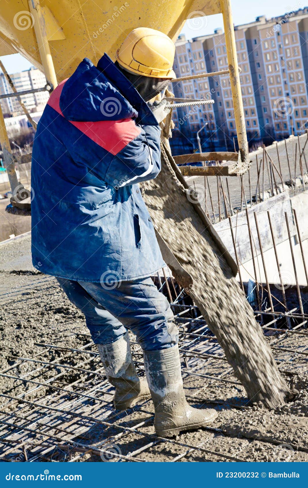 Construction Worker Pouring Concrete Stock Photo - Image of builder ...