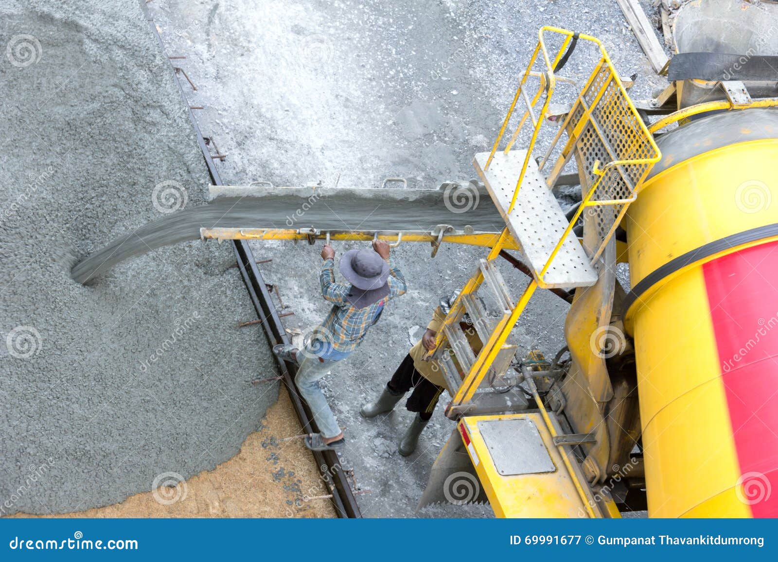 Construction Worker Pouring Concrete from Cement Truck, People Worker ...