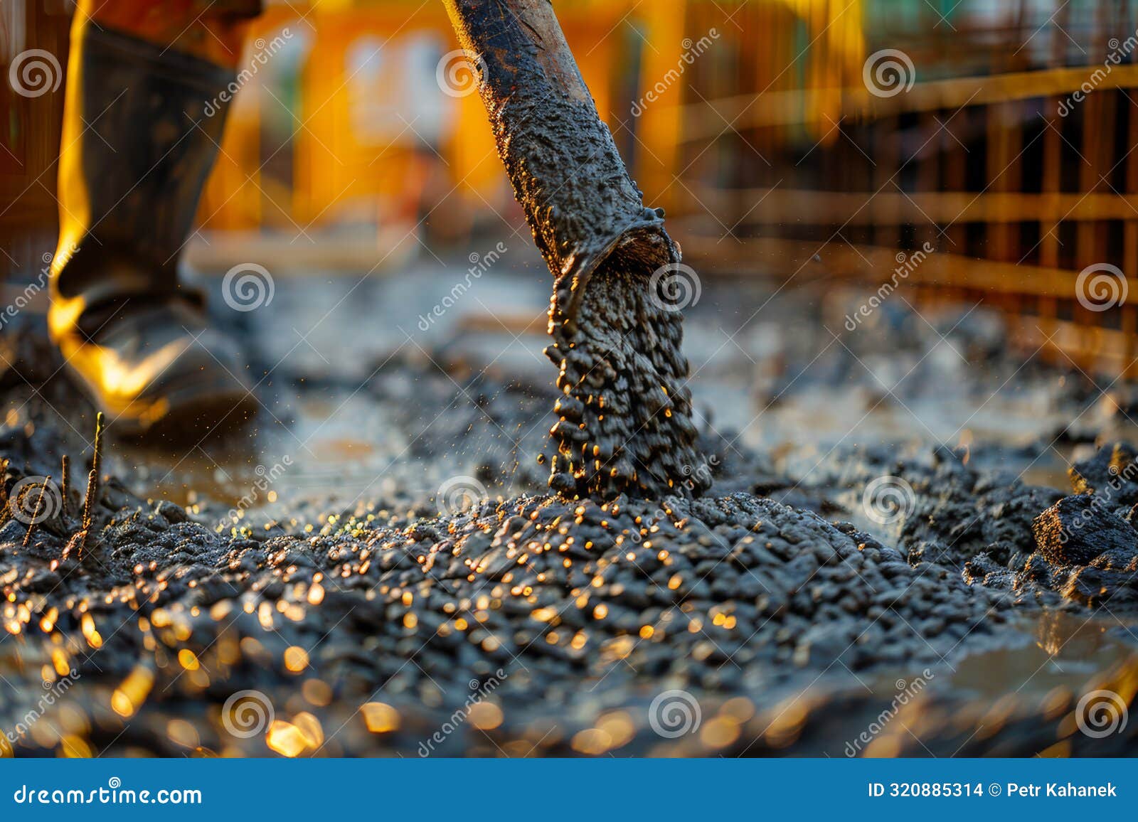 A Construction Worker Pouring Concrete at a Construction Site ...