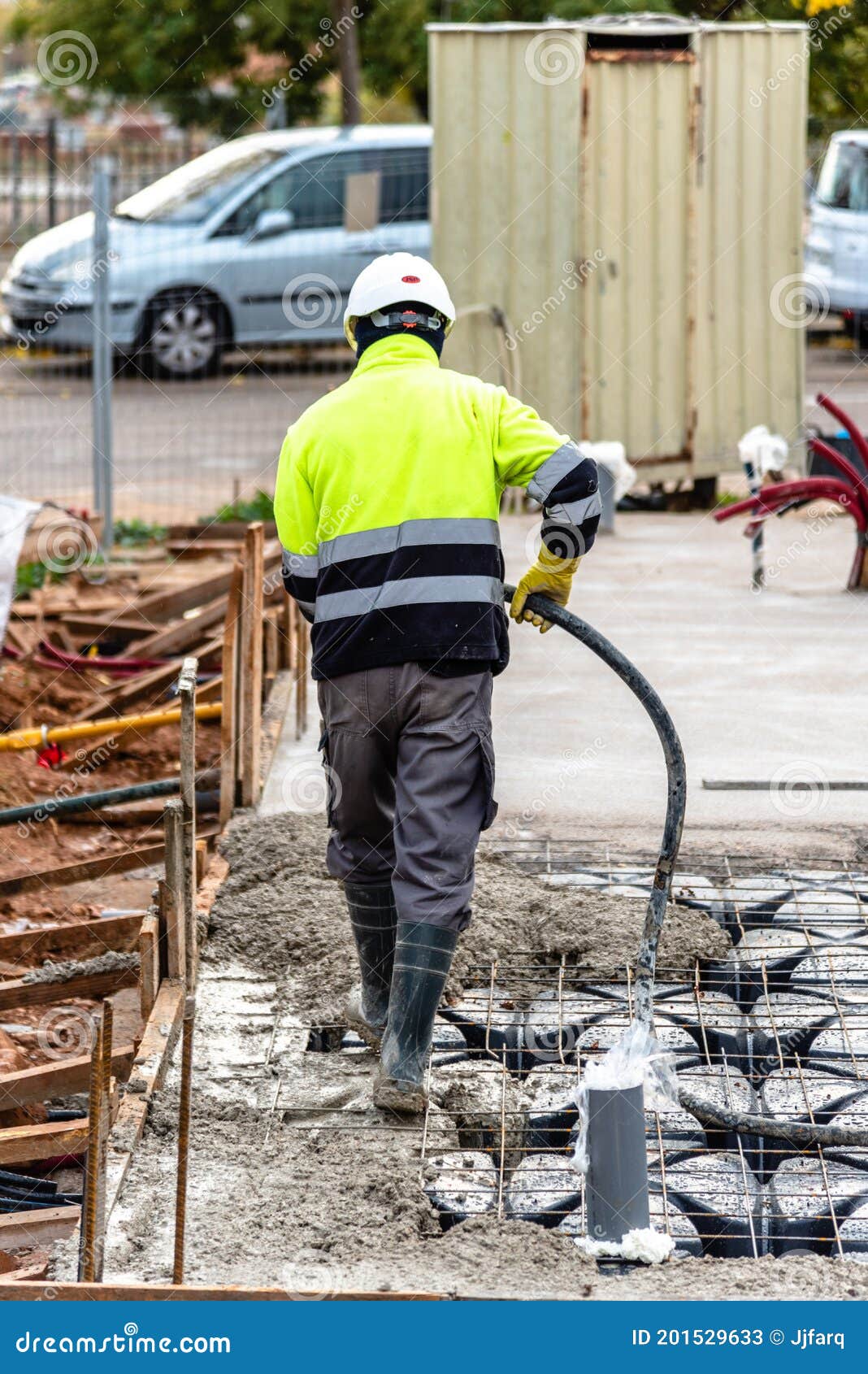 Construction Worker is Pouring Concrete in Slab Stock Image - Image of ...