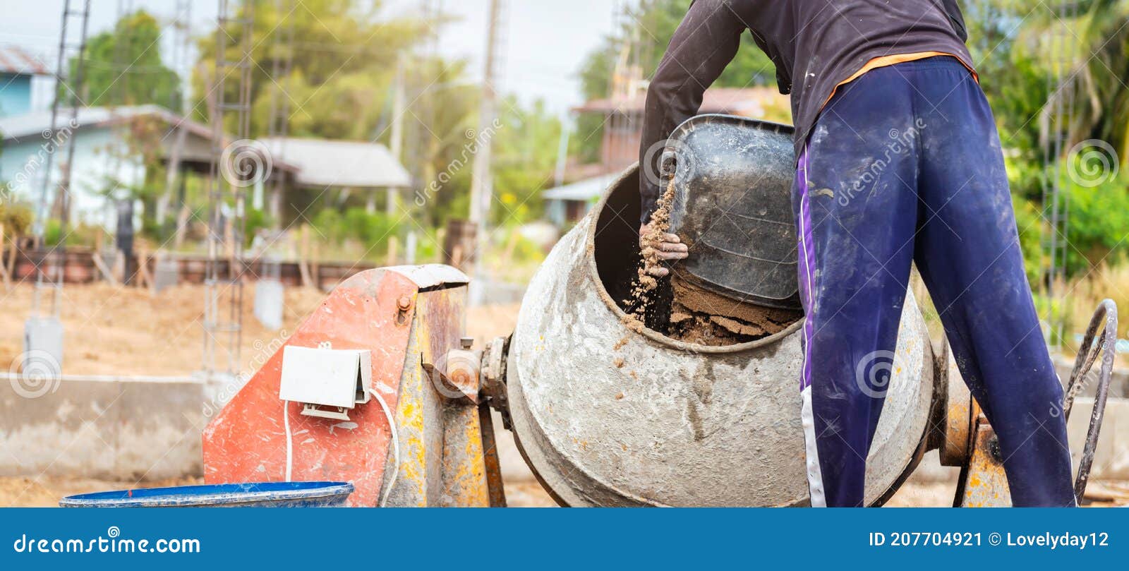 Construction Worker Pouring Sand for Mixing Cement Stock Image - Image ...