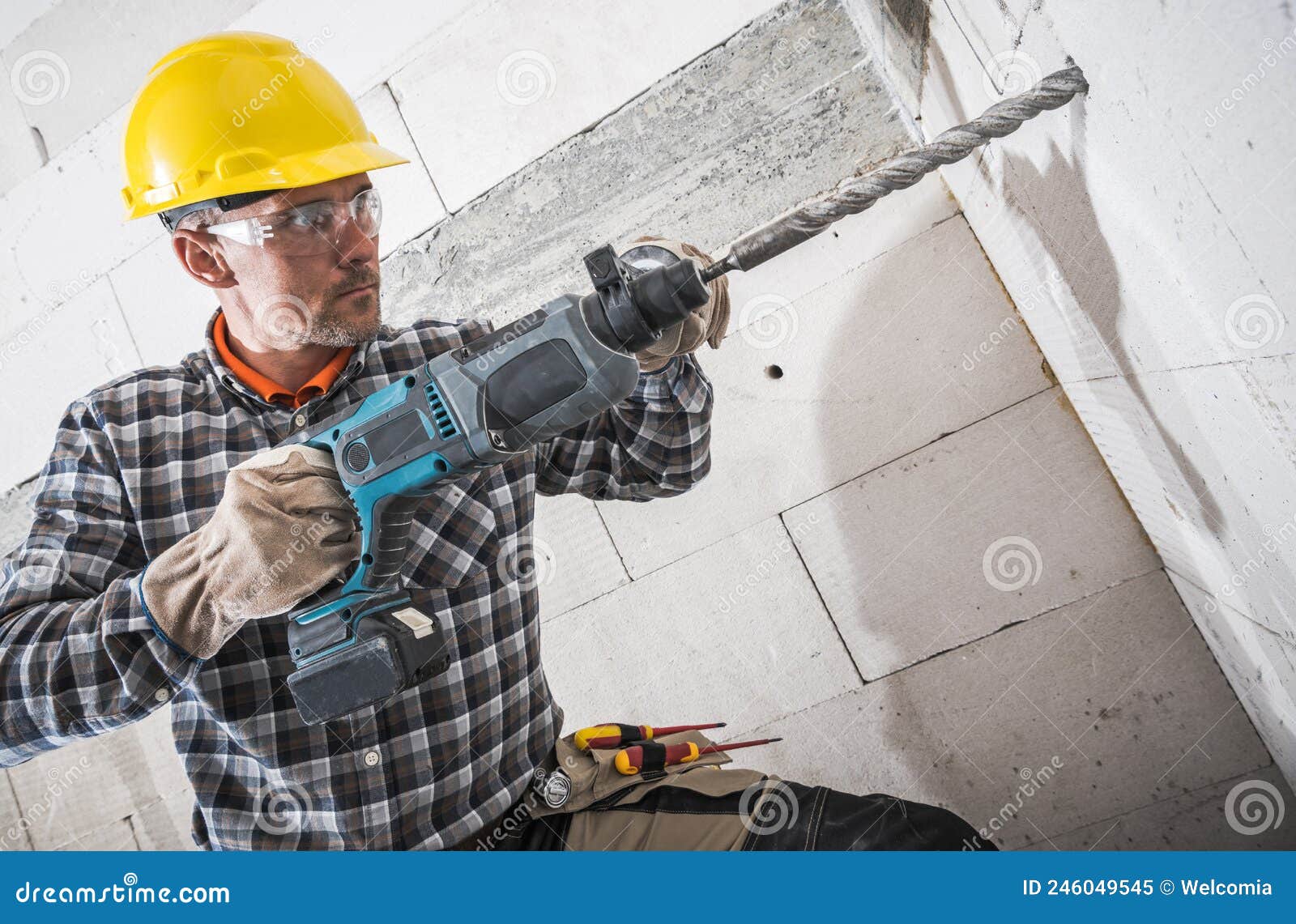 Construction Worker with Powerful Hammer Drill Stock Image - Image of ...