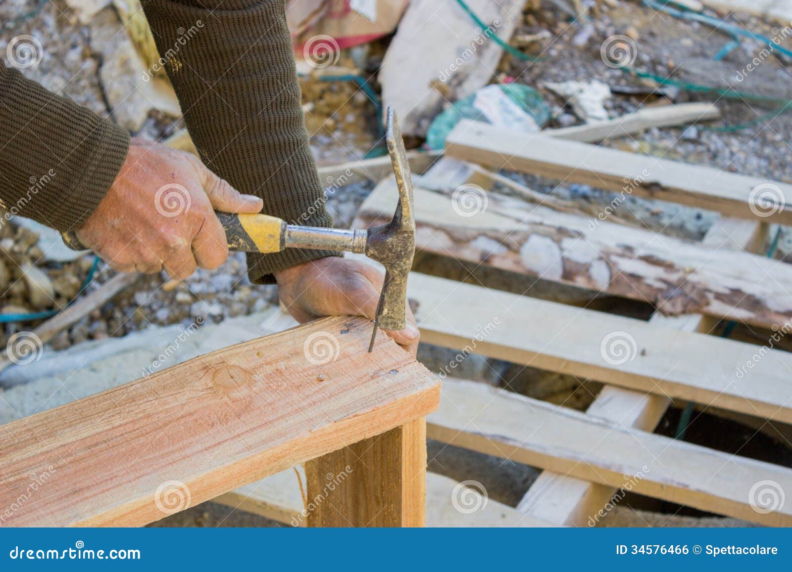 Construction Worker Preparing Wooden Formwork Stock Photo - Image of ...