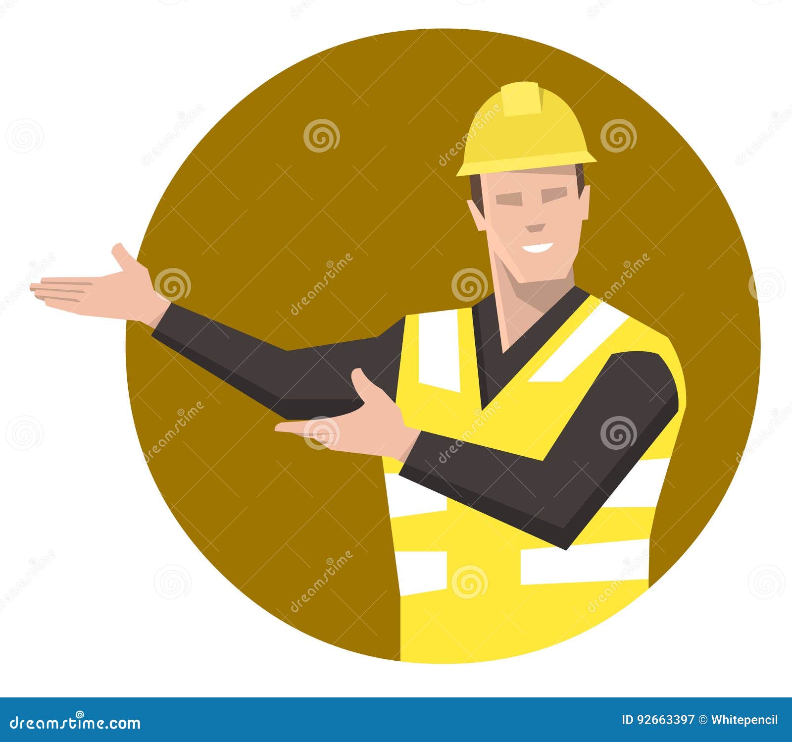 Construction Worker Presenting. Flat Vector Illustration. Stock Vector ...